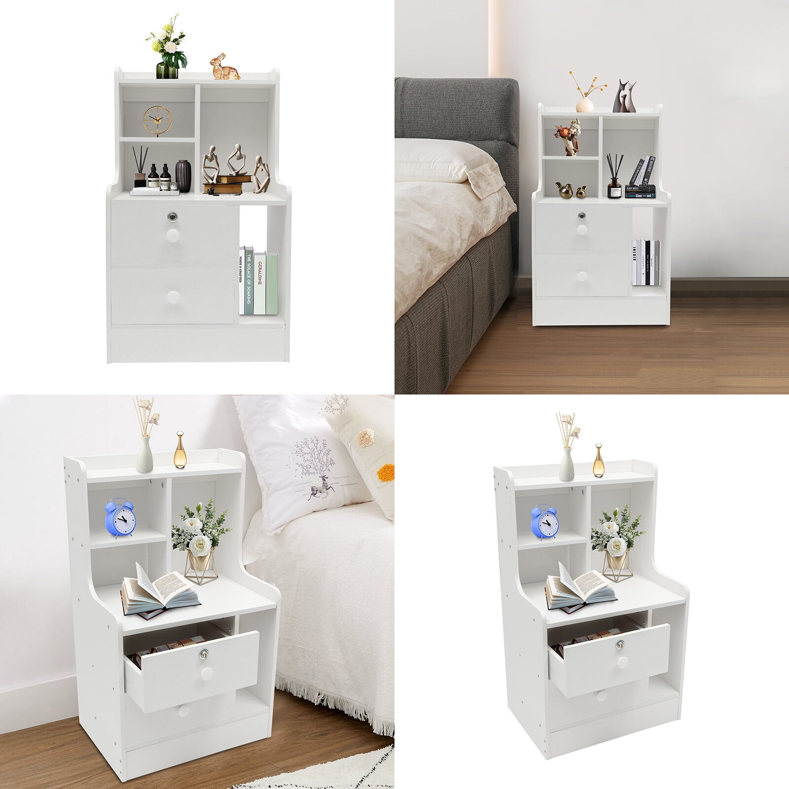 Multi-Functional Bedside Table, 2-Drawer Design with Locking Feature ...