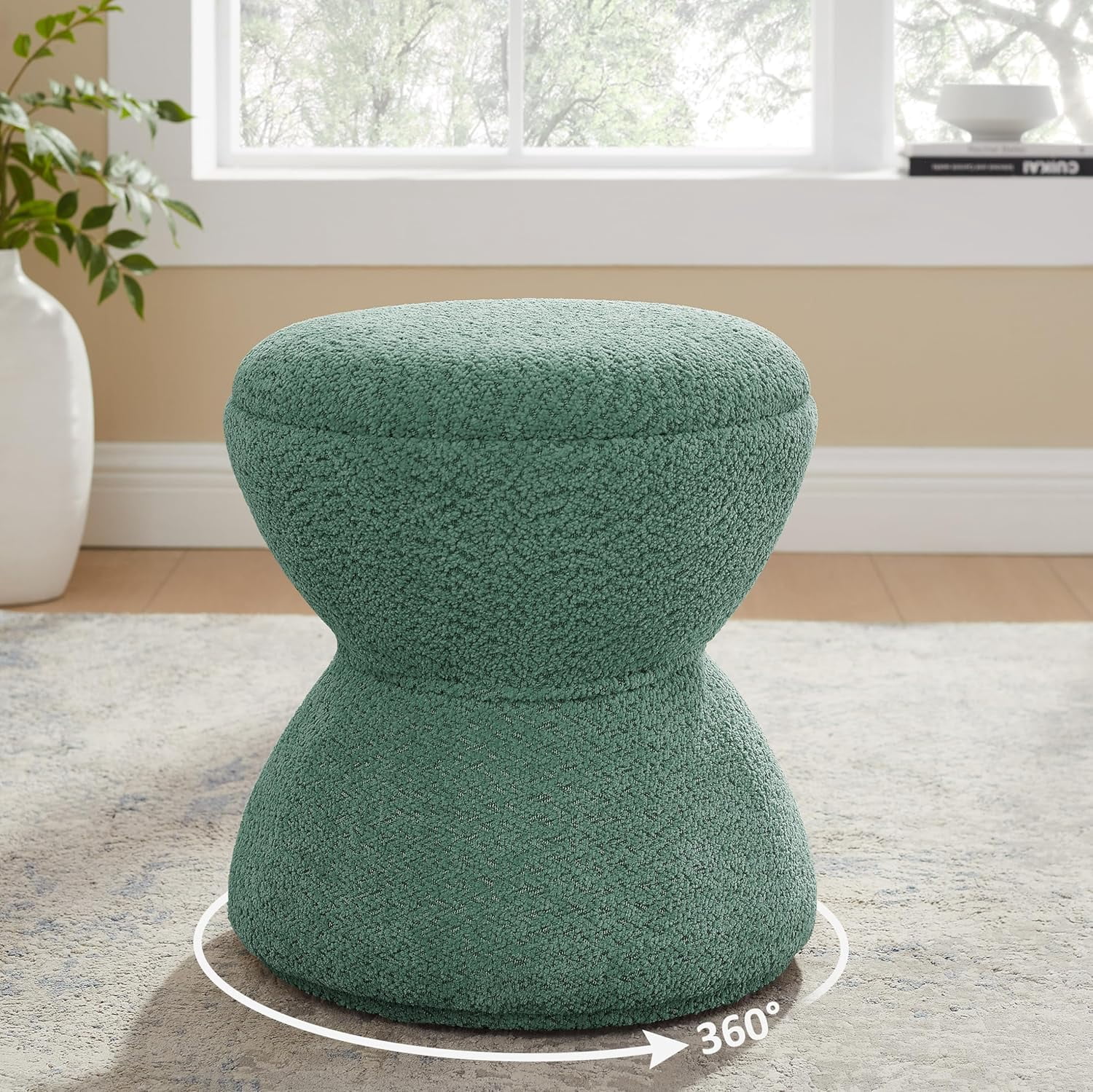 Multi-Functional Boucle Ottoman, Vanity Stool Chair, Sturdy Rotating ...