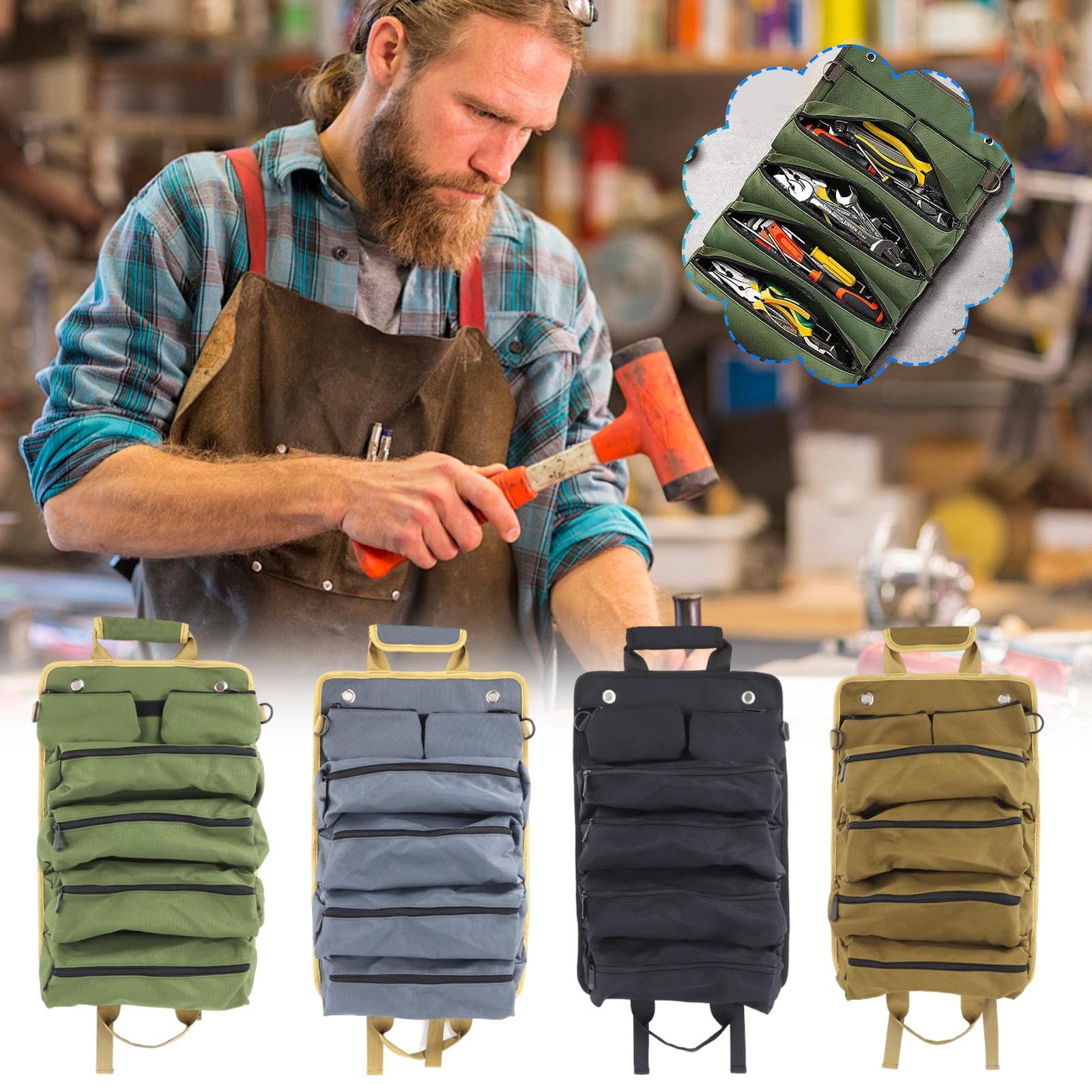 Multi Functional Canvas Tool Roll Bag Organizer for Electricians ...