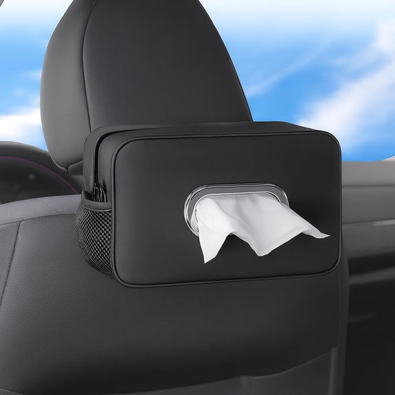 Multi-Functional Car Tissue Holder with 2 Storage Nets, Upgraded PU ...