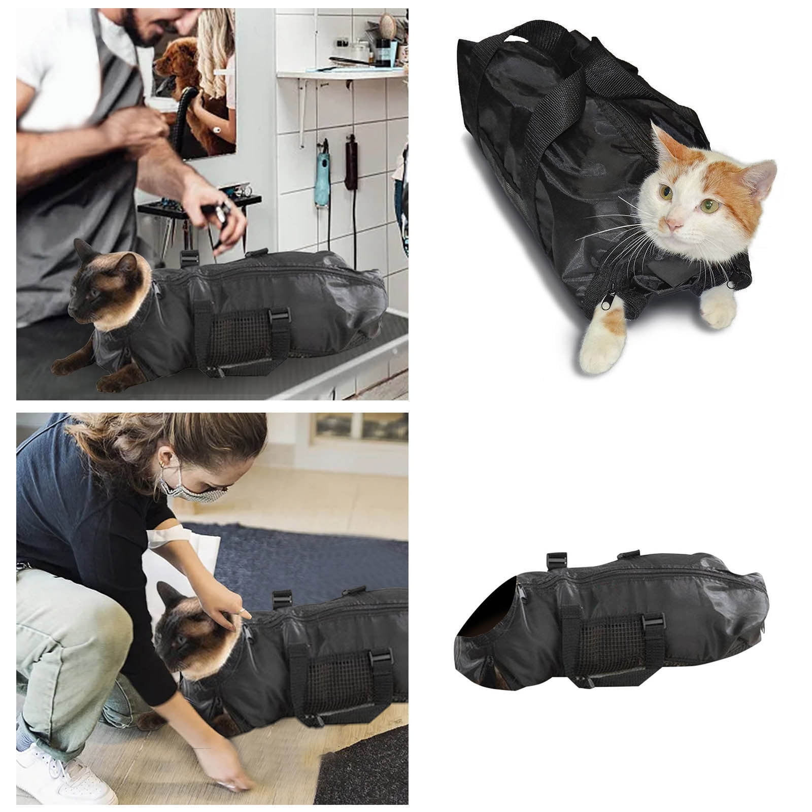Multi-Functional Cat Grooming Bag – Heat-Resistant Mesh Restraint Bag ...