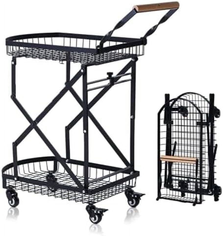 Multi Functional Collapsible Carts, 2-Tier Foldable Storage Cart Metal ...