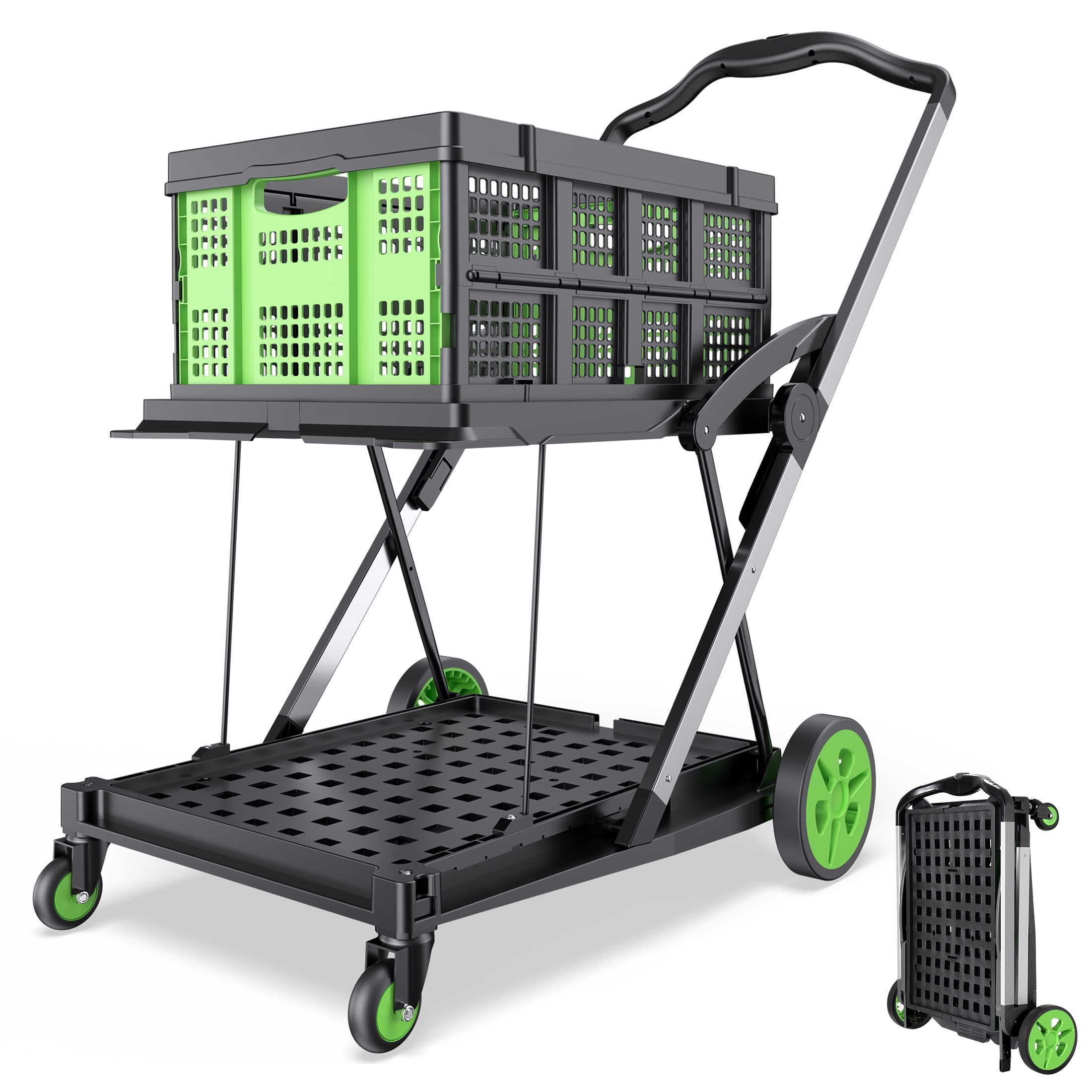 2-Tier Multi Use Functional Collapsible Utility Carts, EVMORE Portable ...