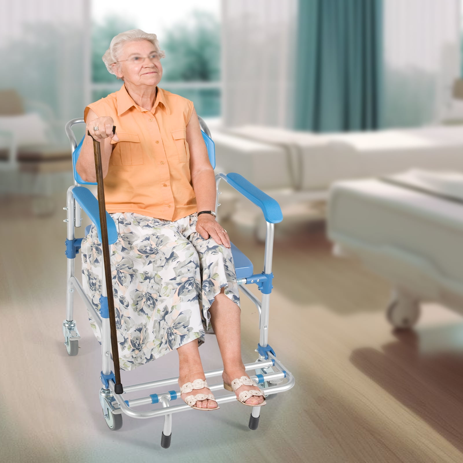 Multi-Functional Commode Chair with Wheels and Removable Bucket, Sturdy ...