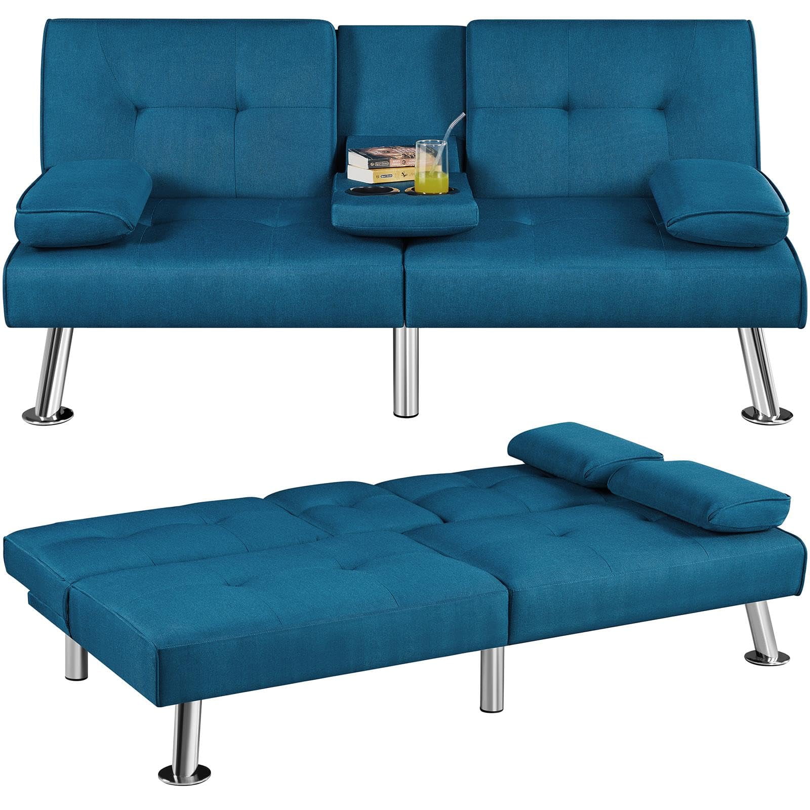 Multi Functional Convertible Sofa Bed Adjustable Fabric Couch Sleeper ...