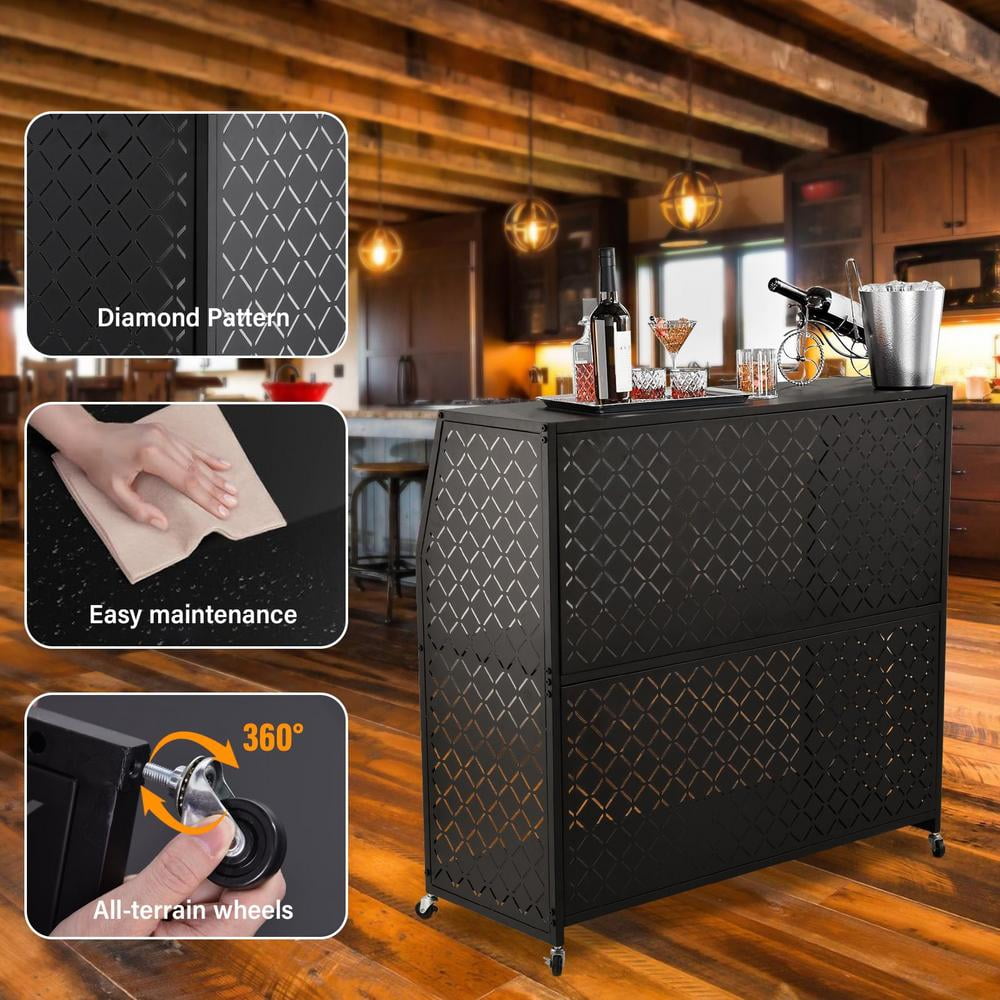 Multi-Functional Diamond Bar Table - Portable 3-Shelf Bartender Station ...