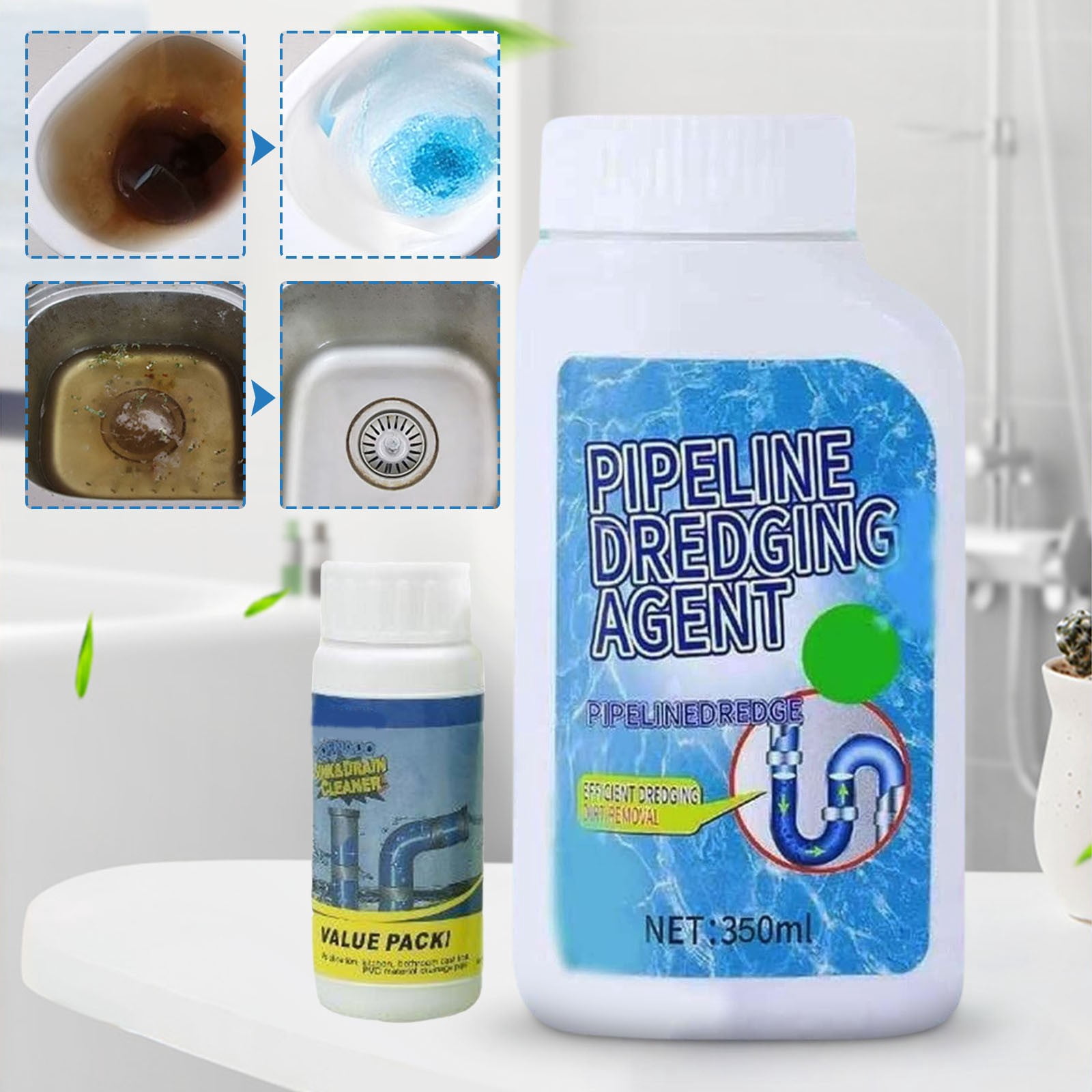Multi-Functional Drain Cleaner Kit with 350ml Liquid and 110g Powder ...