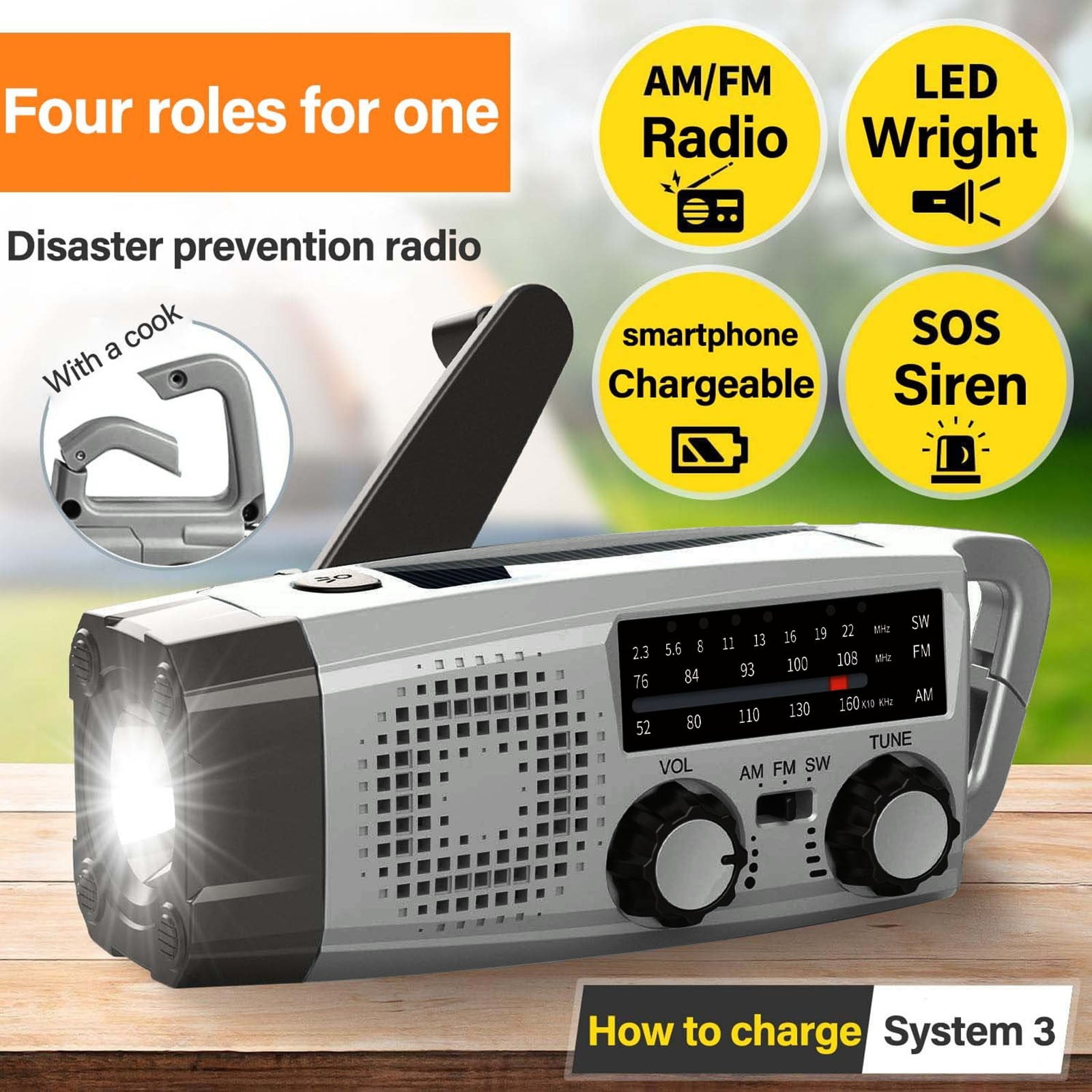 Multi-Functional Emergency Radio FM/AM/SW | Seiwa IMP332 | LED Flashlight | Solar/USB/Hand Crank ...