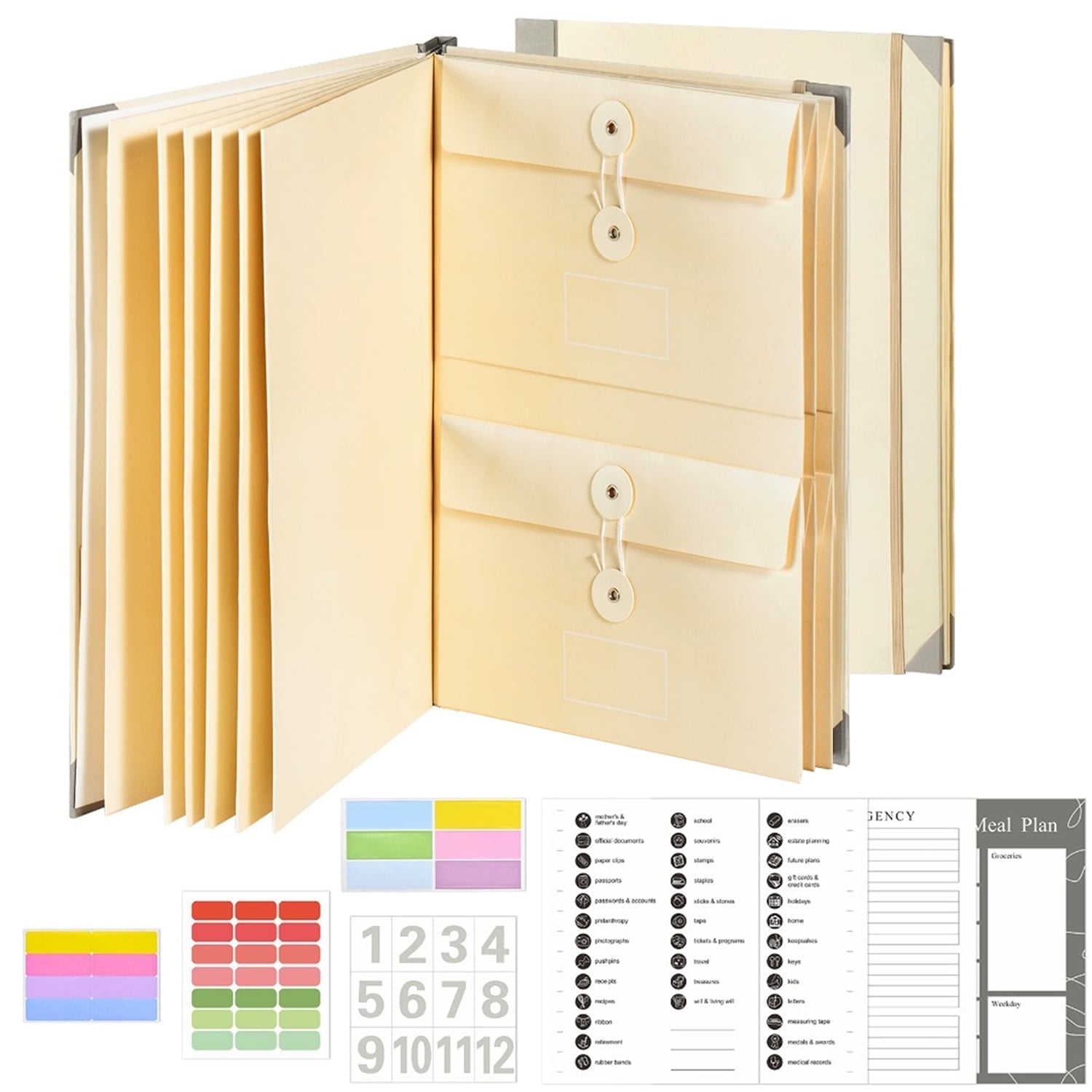 Accordion File Folders with 12 Label Pockets, Binder, and Accessories ...