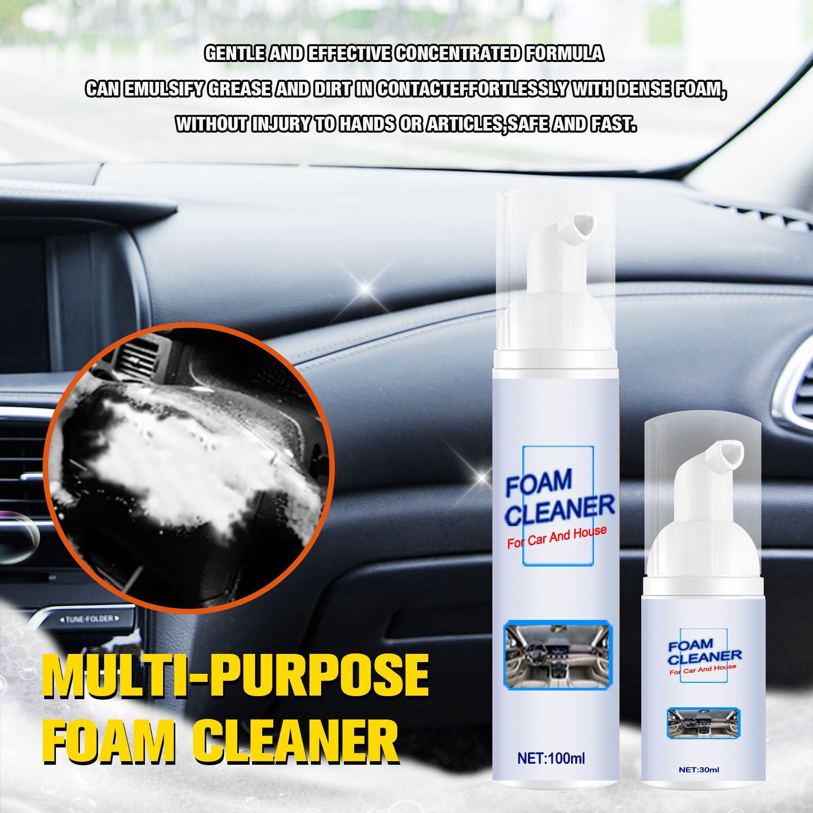 Multi-Functional Foam Cleaner | 30/60/100ml | Car Interior Cleaning Solution - Steering Wheels ...