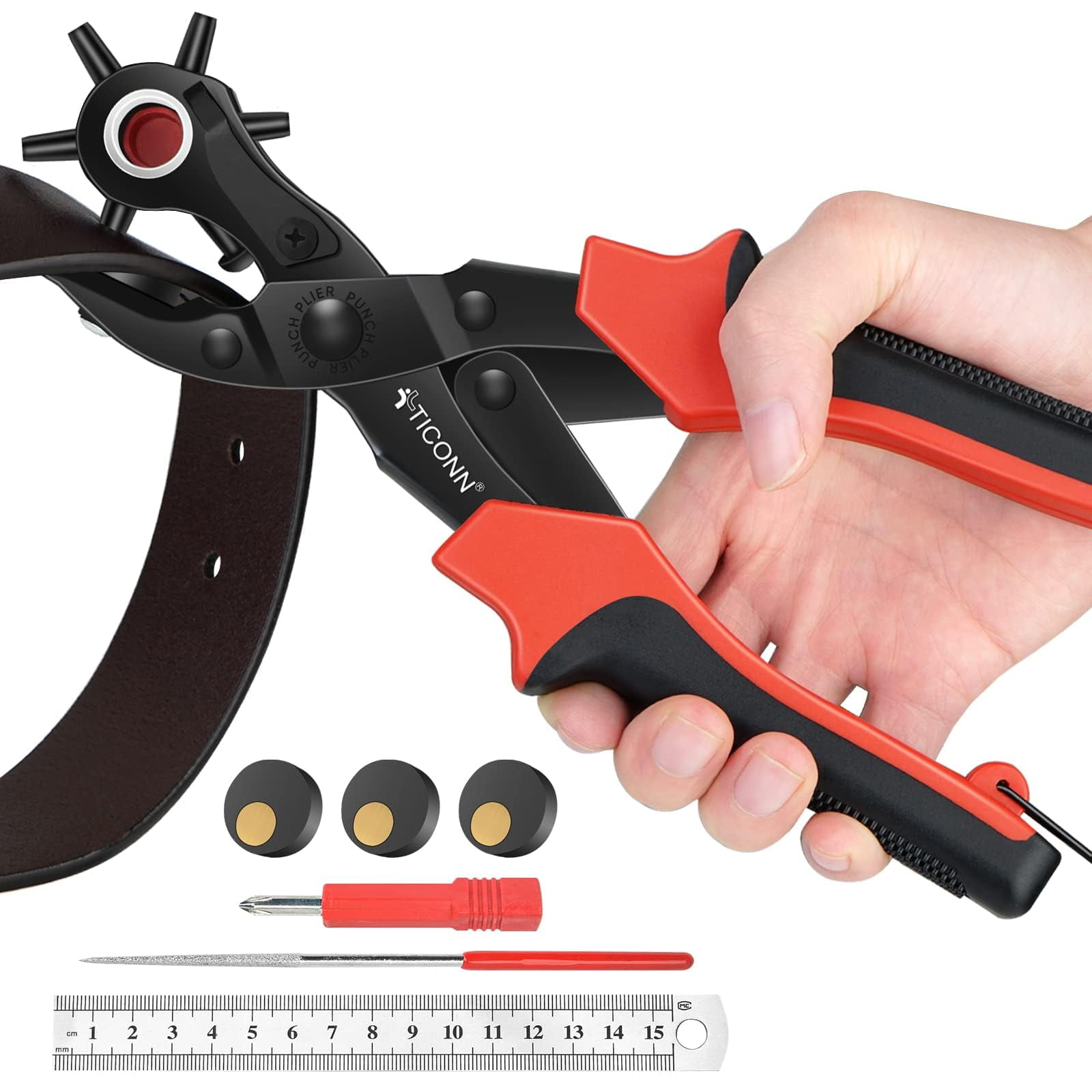 Multi-Functional Hole Punch Tool, 6-Size Leather Punch Pliers for Belts ...