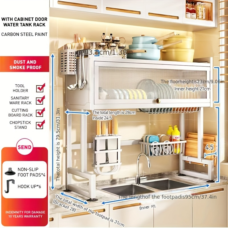 Multi-Functional Kitchen Storage Rack with Cabinet Door Access - Black ...
