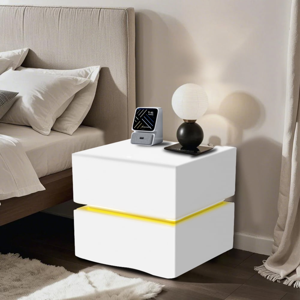 Multi-Functional LED Nightstand Dresser - 2/3 Storage Drawers, Solid ...