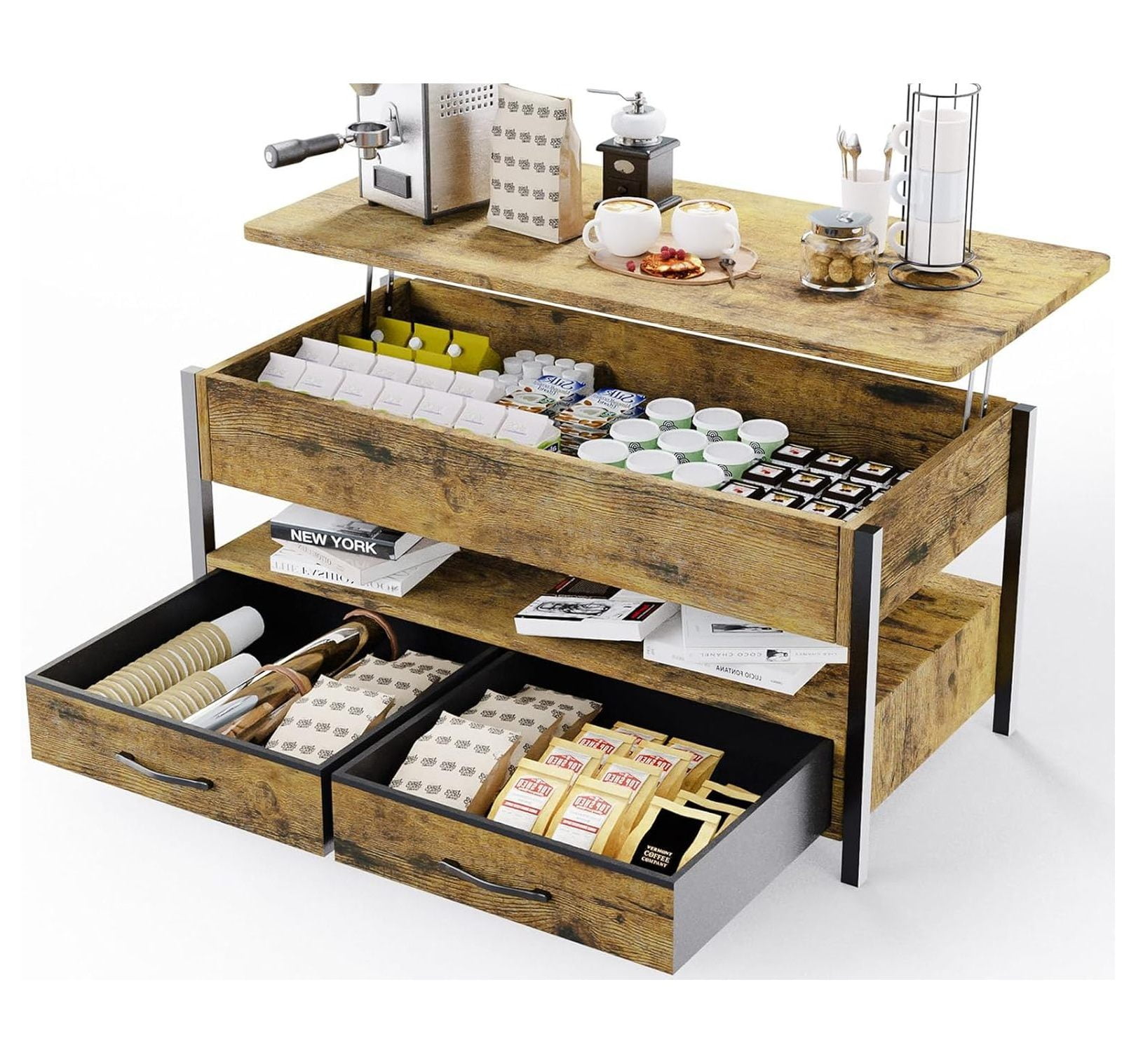 Multi-Functional Lift-Top Coffee Table for Living Room - /Rustic Wood ...