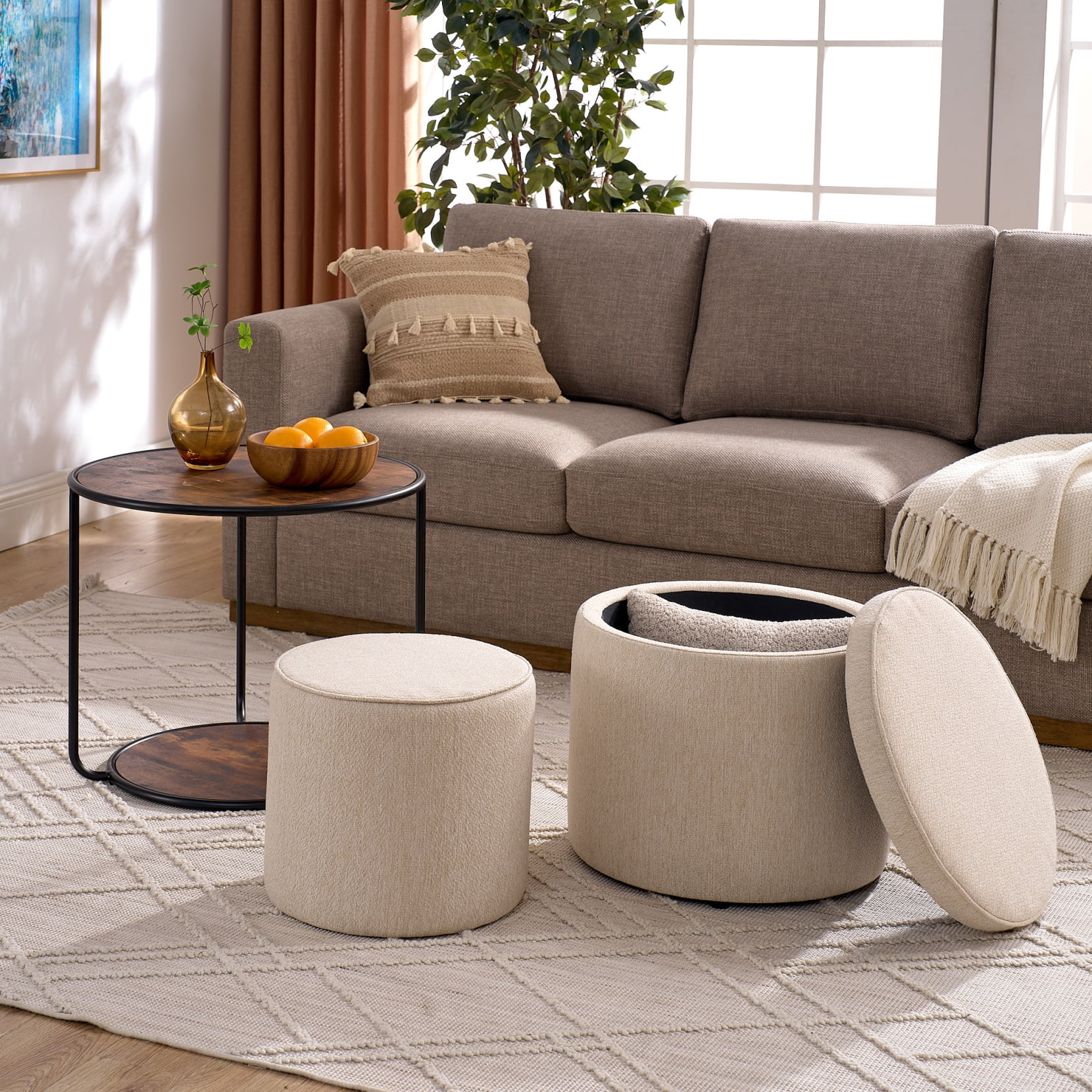 Multi-Functional Ottoman and Table Combination Set, Ottoman with Drum ...