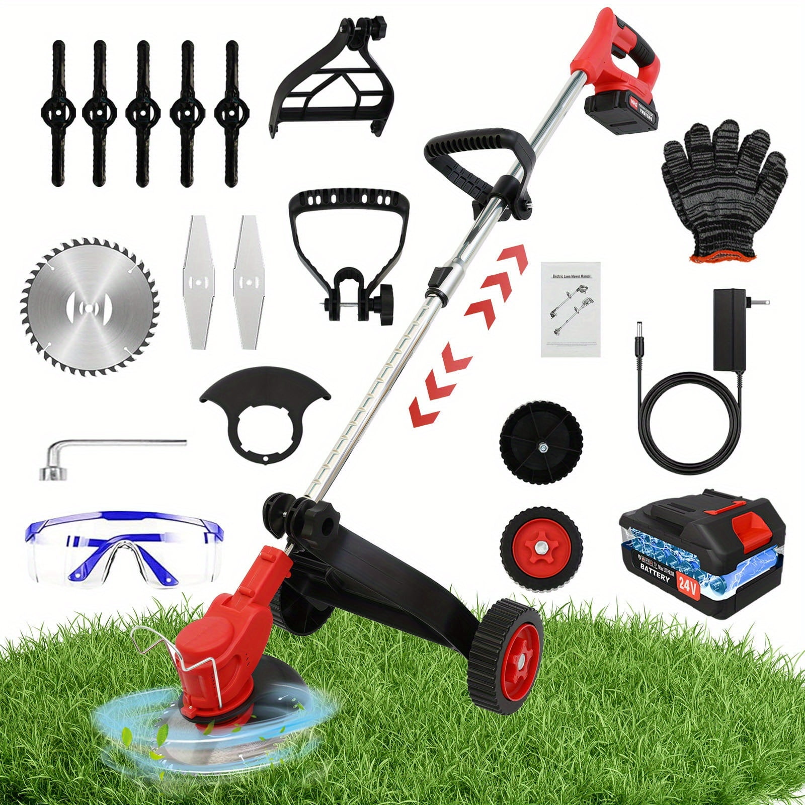 Multi-Functional Portable Weed Mower, Electric Cordless Weed Mower, Red ...