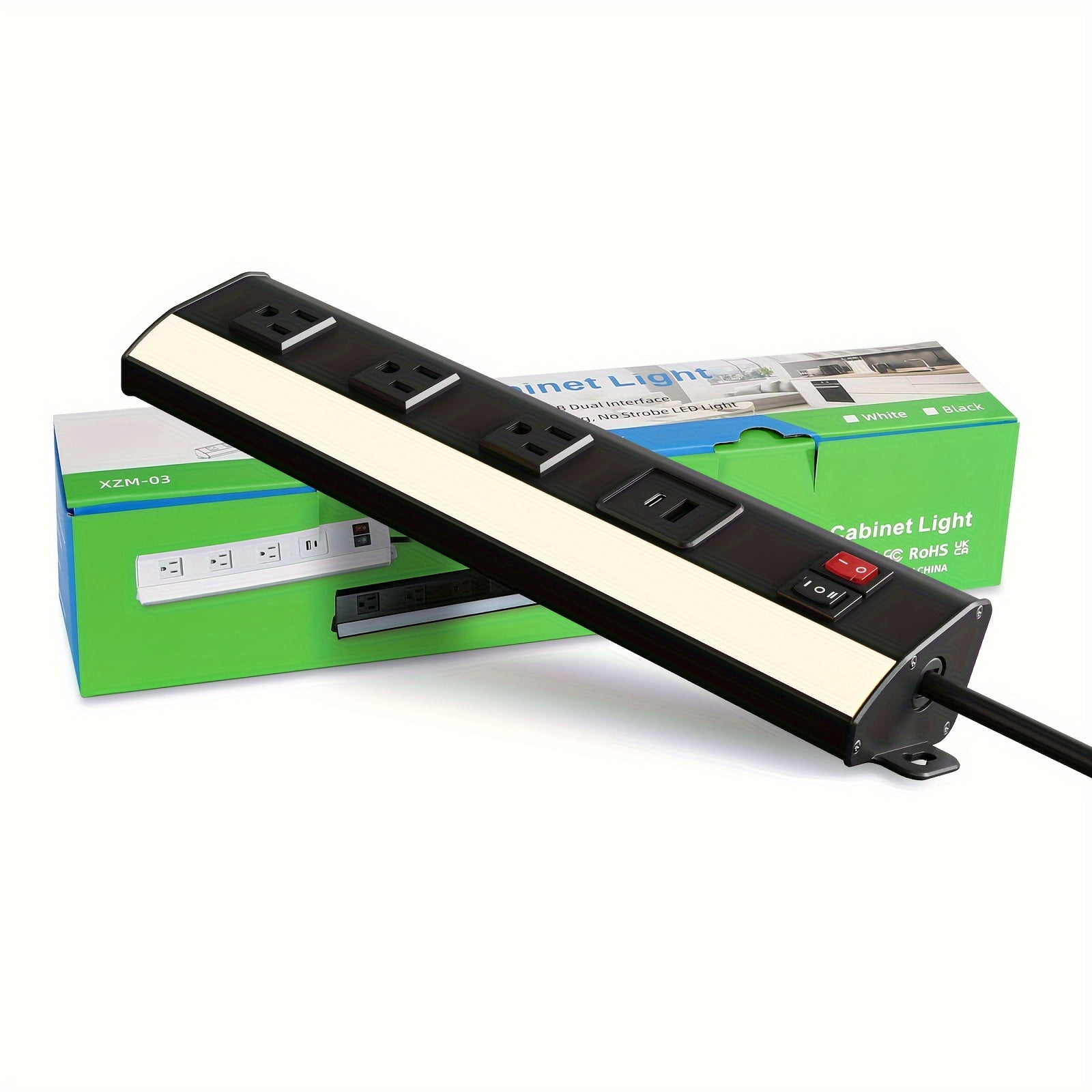 Multi-Functional Power Strip with Under Cabinet Lights Bar, 3 AC ...