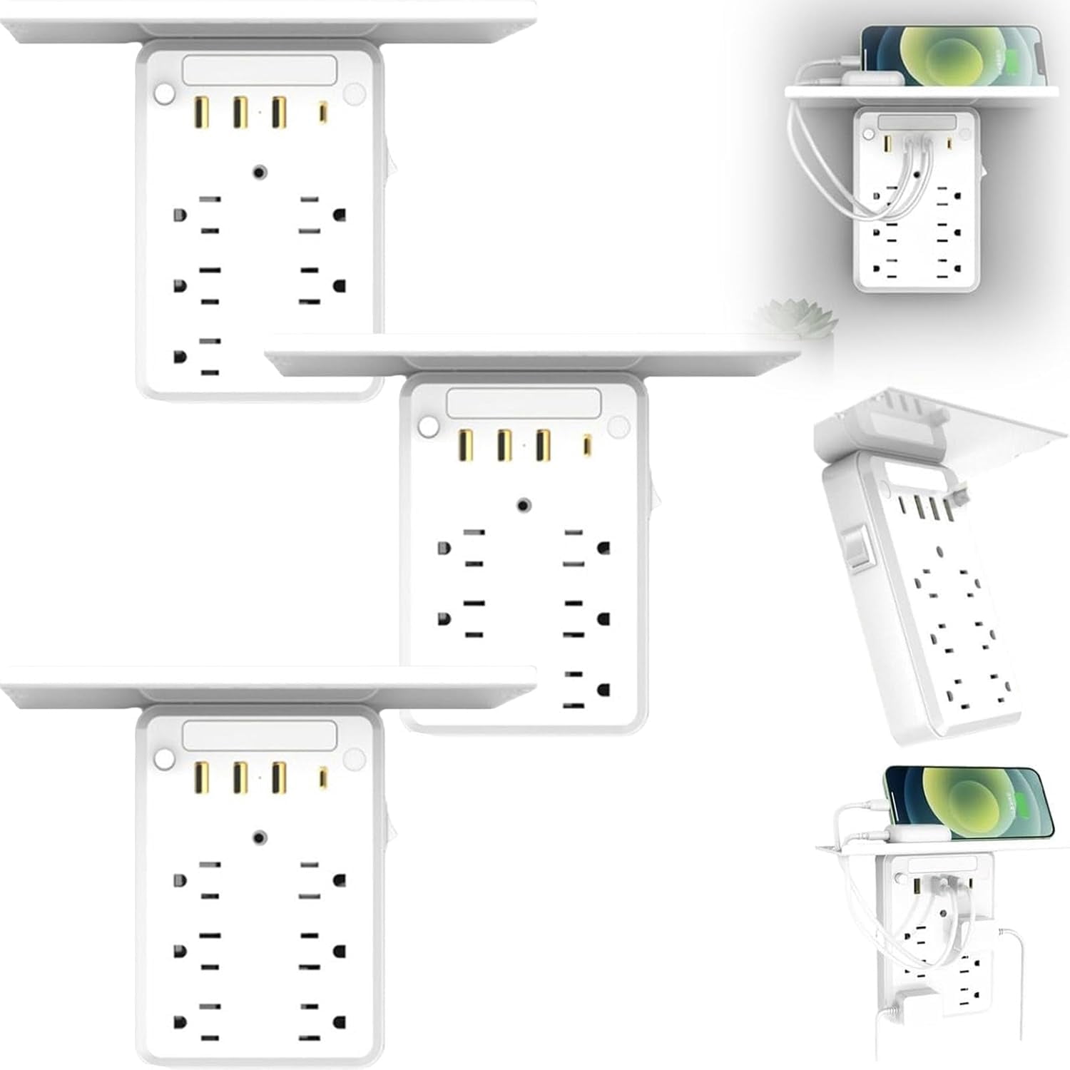 Multi-Functional Power Strip with Panel, Outlet Extender Wall Mount ...