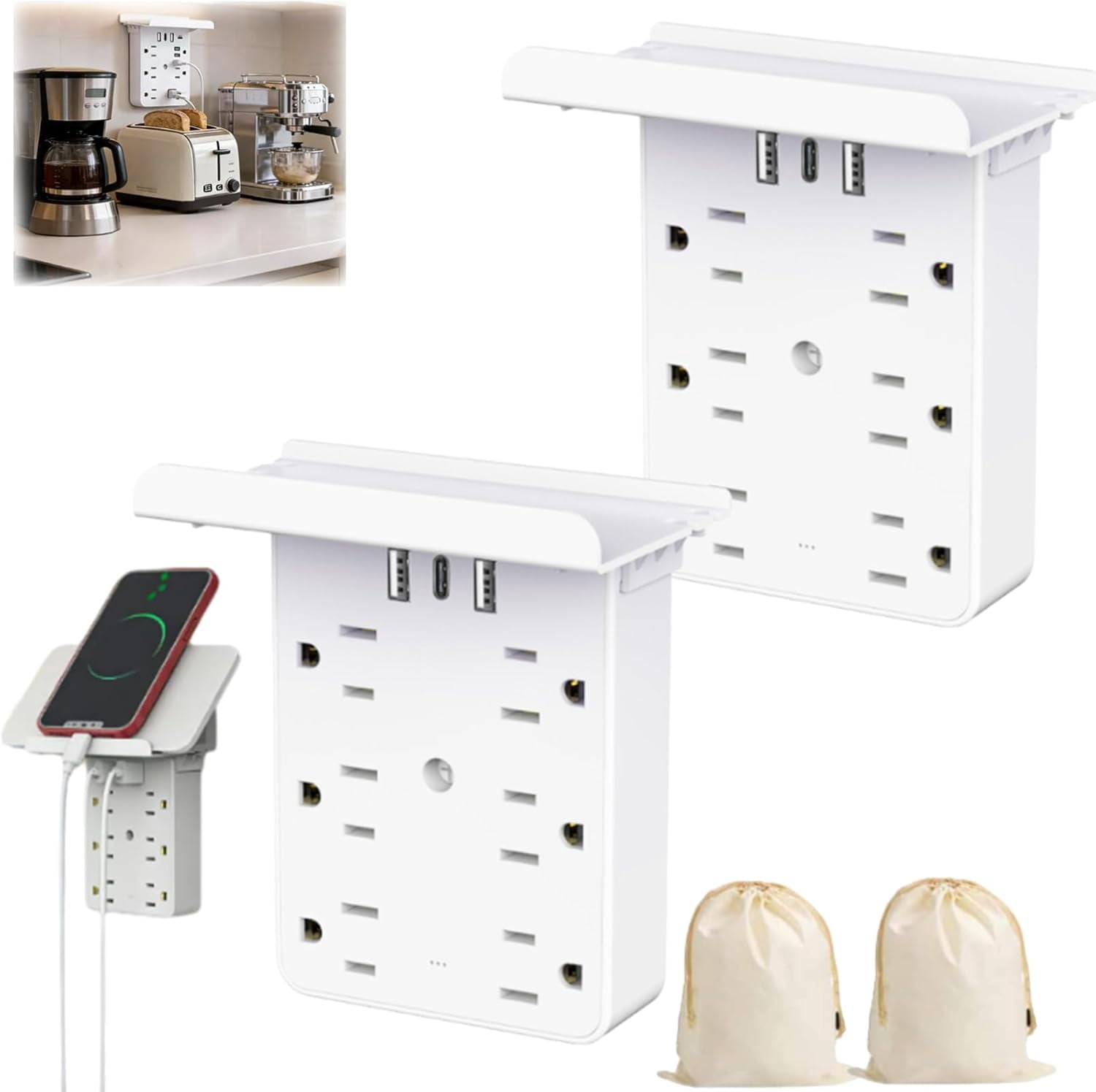 Multi-Functional Power Strip with Panel, 2026 New Wall Outlet Extender ...