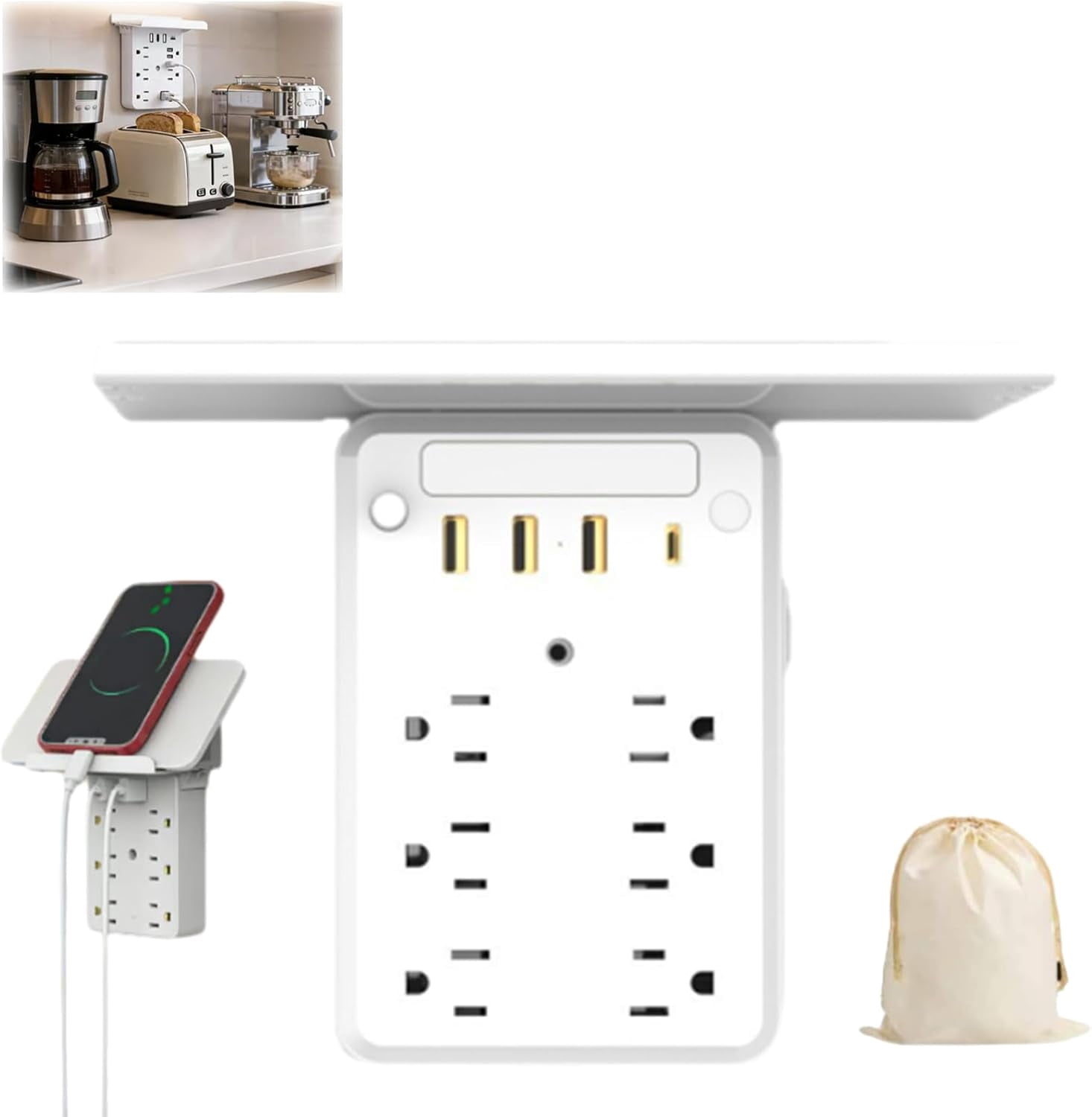 Multi-Functional Power Strip with Panel, 2026 New Wall Outlet Extender ...