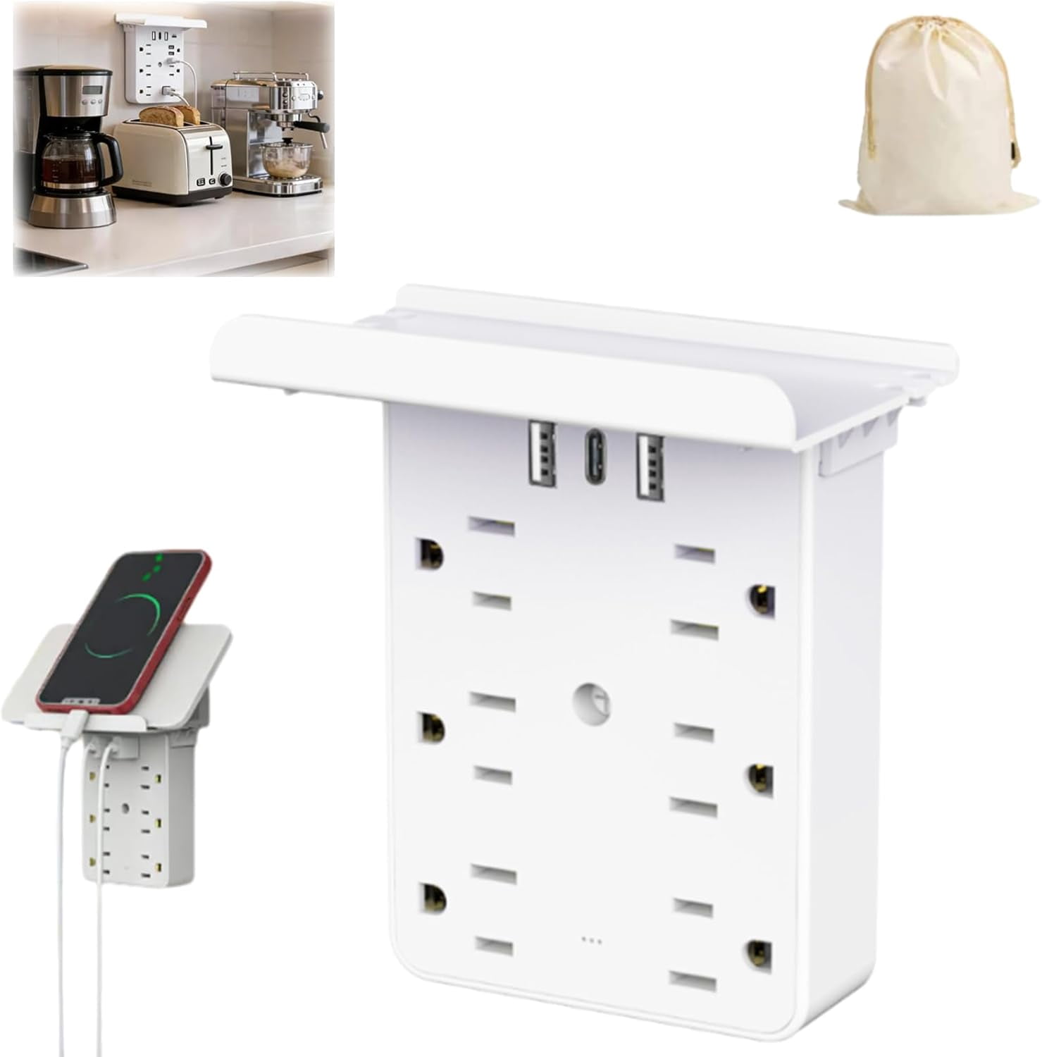 Multi-Functional Power Strip with Panel, 2026 New Wall Outlet Extender ...