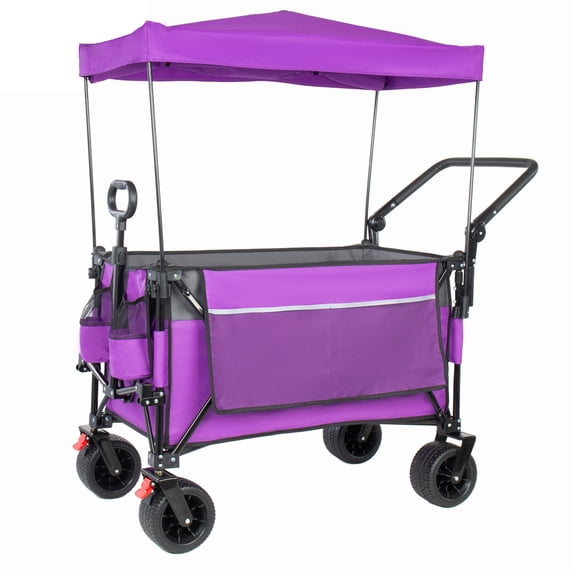 Multi-Functional Push-Pull Folding Wagon Cart Purple, Rotating Handle ...