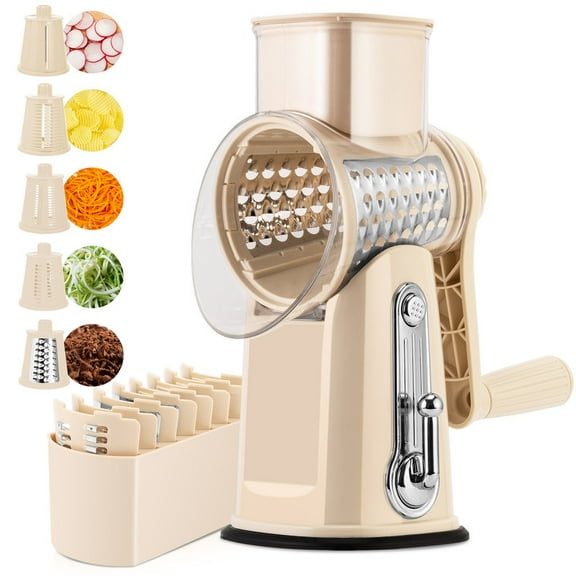 Rotary Cheese Grater with Handle Vegetable Shredder 5 Blades, Round ...