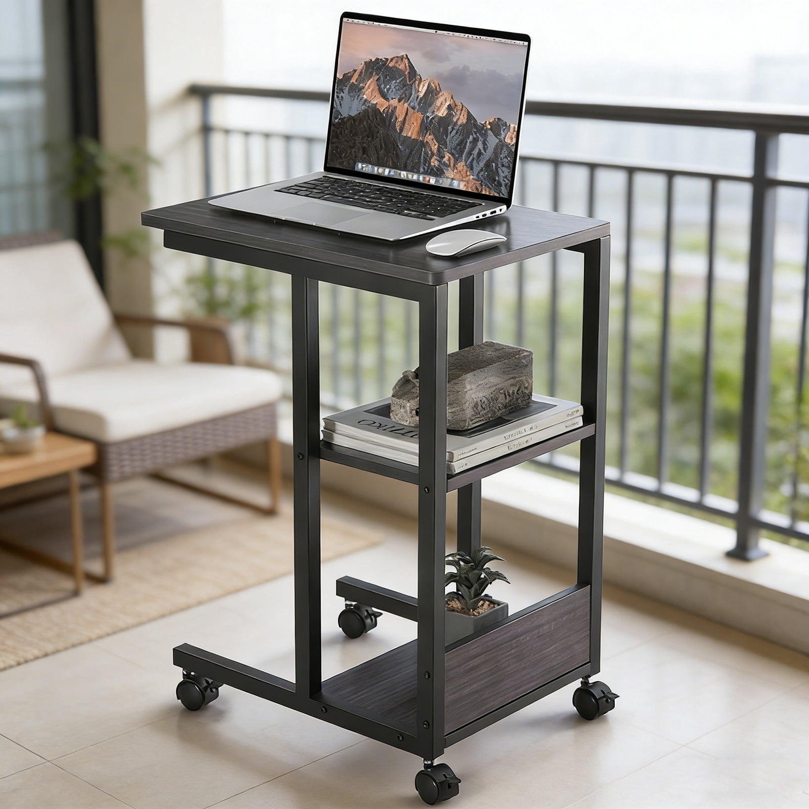 Multi-Functional Side Table with Wheels - C Table with Storage, Side ...