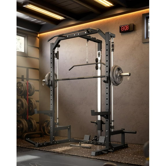 Multi-Functional Smith Machine Home Gym with Barbell Bar, Cable System ...