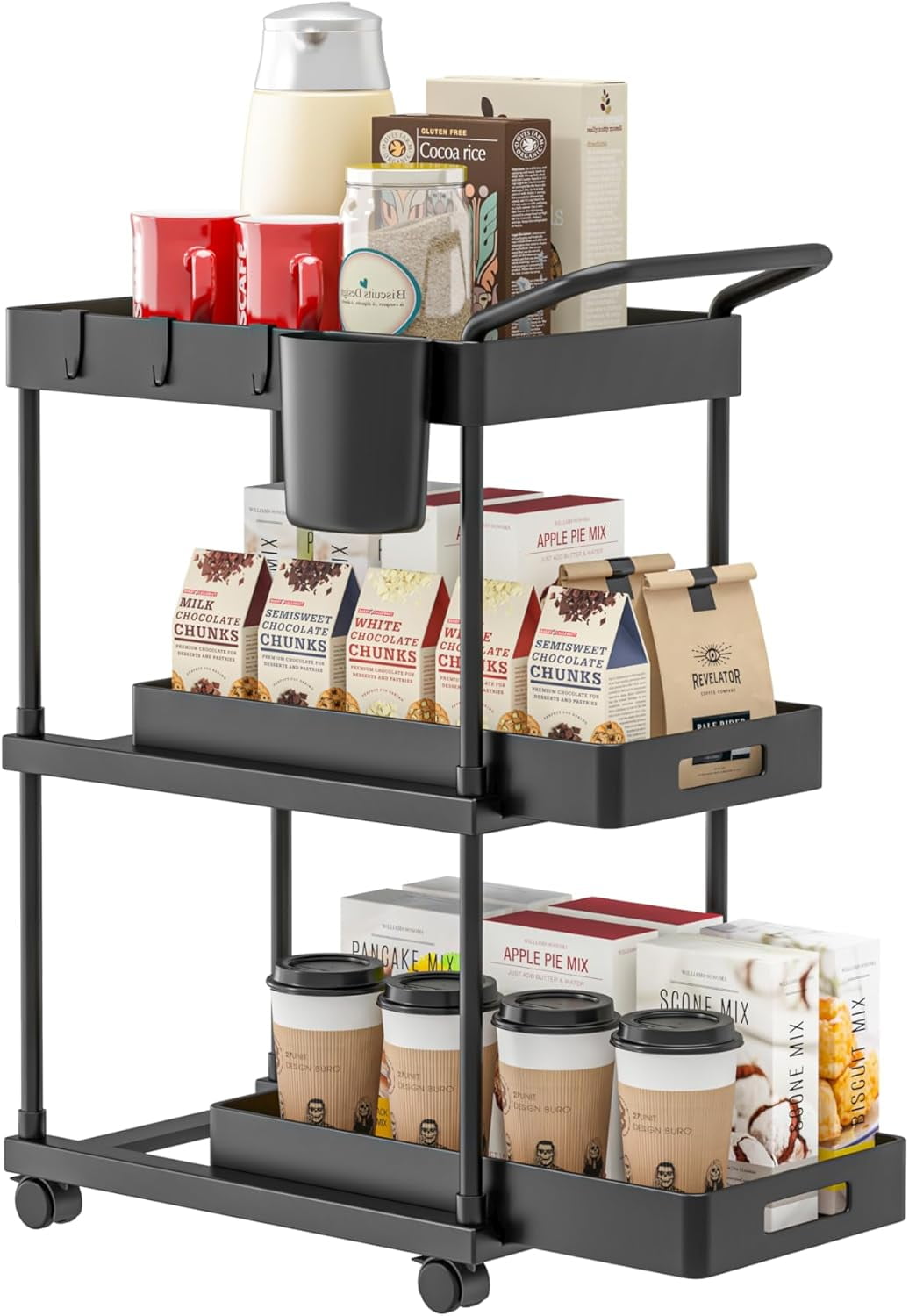 Multi-Functional Storage Trolley with Wheels, Snack Cart for Office ...