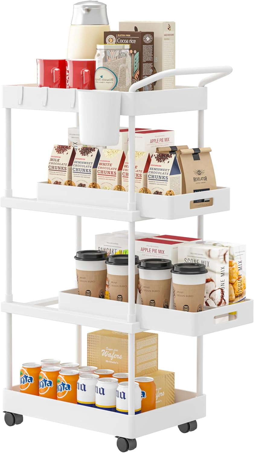 Multi-Functional Storage Trolley with Wheels, Snack Cart for Office ...