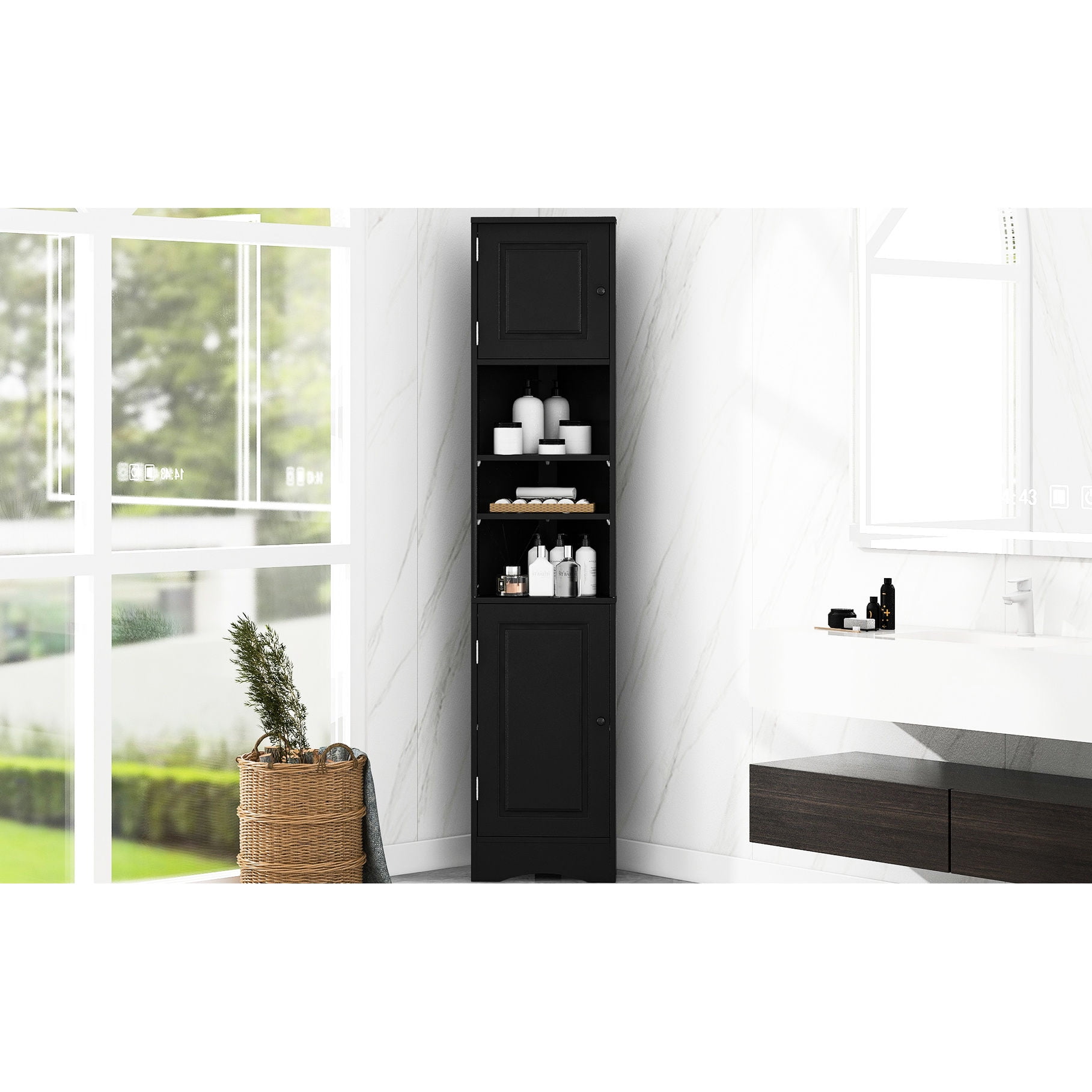 Multi-Functional Tall Bathroom Unit | Save Space in the Corner and ...