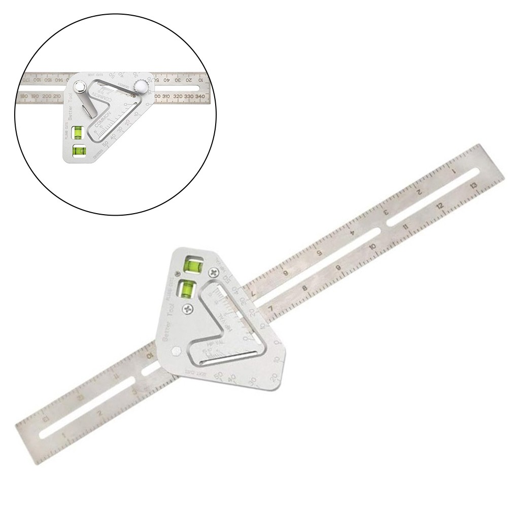 Multi-Functional Triangle Angle Ruler Level Protractor Stainless Steel ...