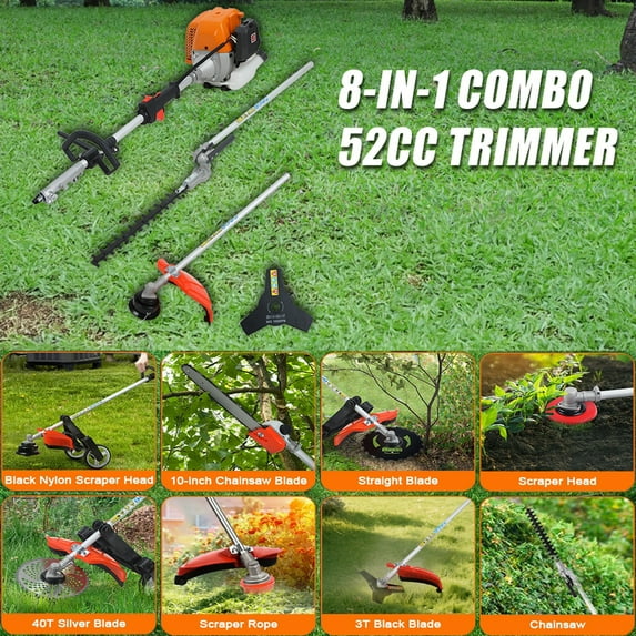 Multi-Functional Trimming Tool Weed Eater, 52CC 8-in-1 Gas Powered ...