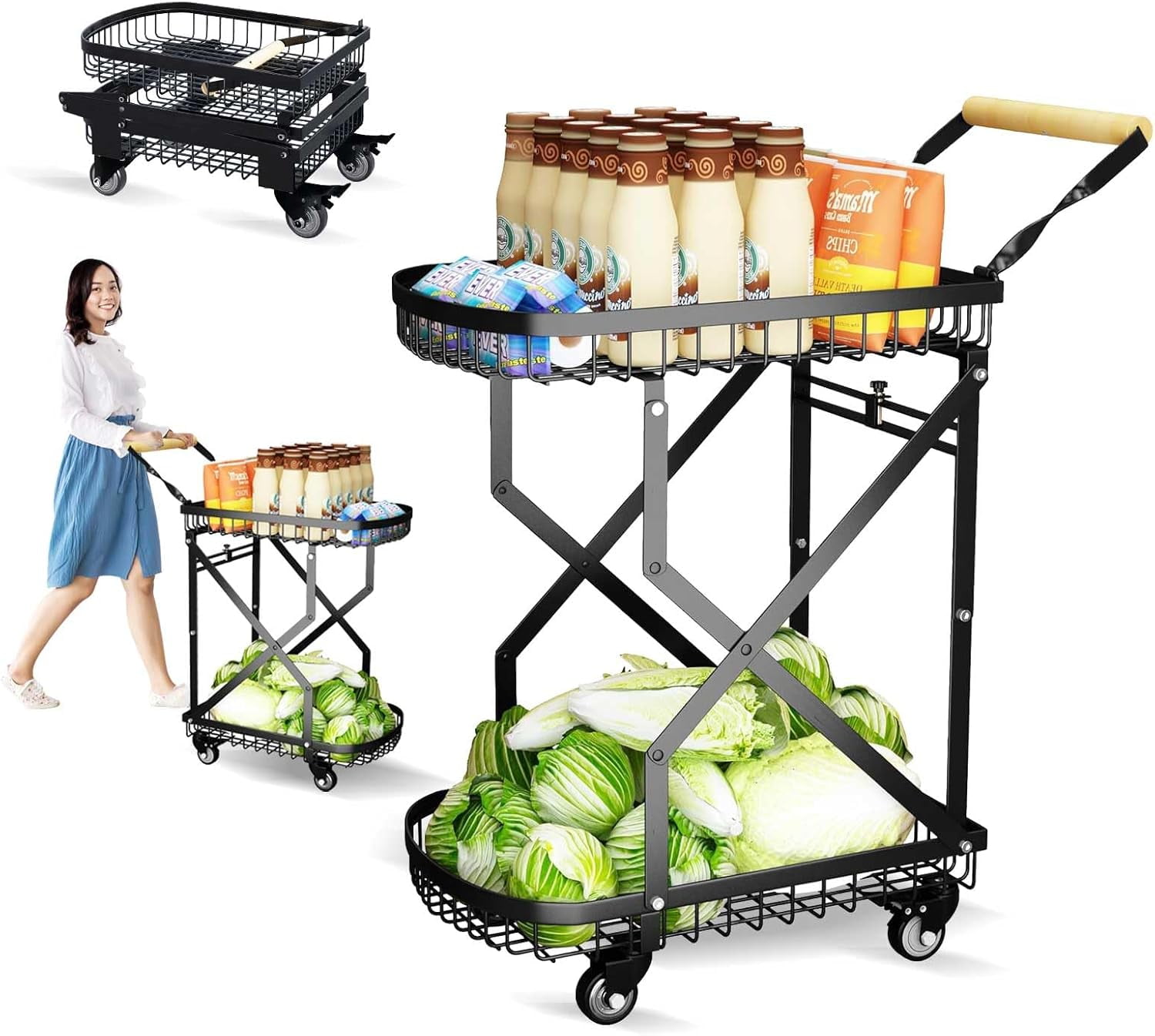 Multi Functional Two Layers Foldable Shopping Cart, Collapsible carts ...