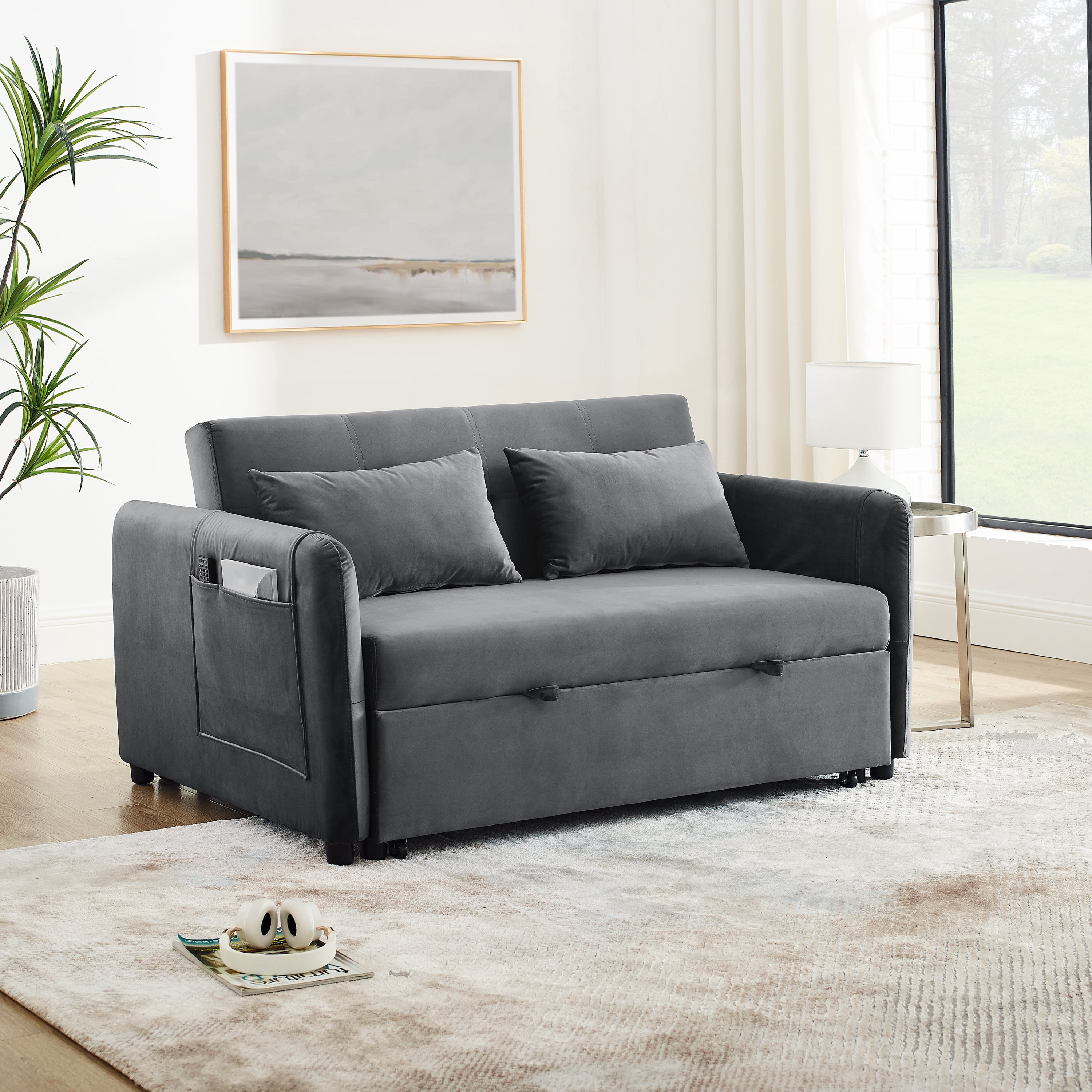Multi-Functional Velvet Sofa Bed, Convertible Sofa with Pull-out Bed ...