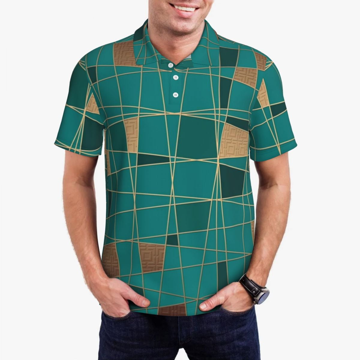 Multi Geometric Print Polo Shirts Man Art Mondrian Style Casual Shirt ...