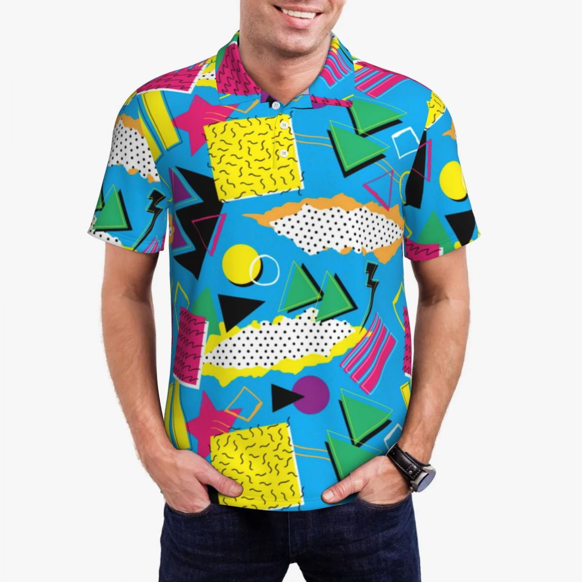 Multi Geometric Print Polo Shirts Man Art Mondrian Style Casual Shirt ...