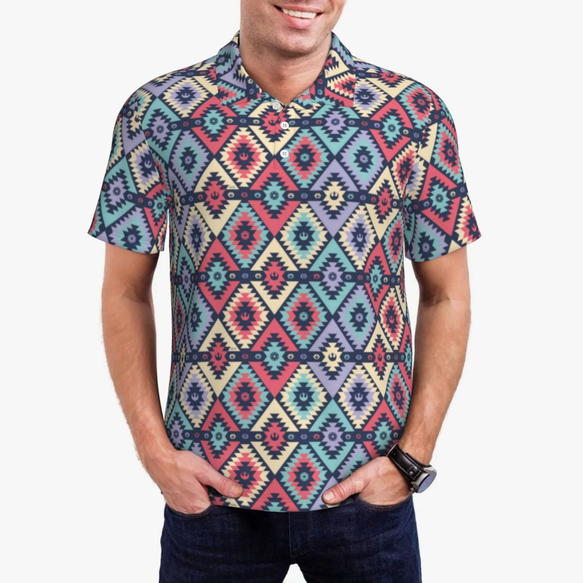 Multi Geometric Print Polo Shirts Man Art Mondrian Style Casual Shirt ...