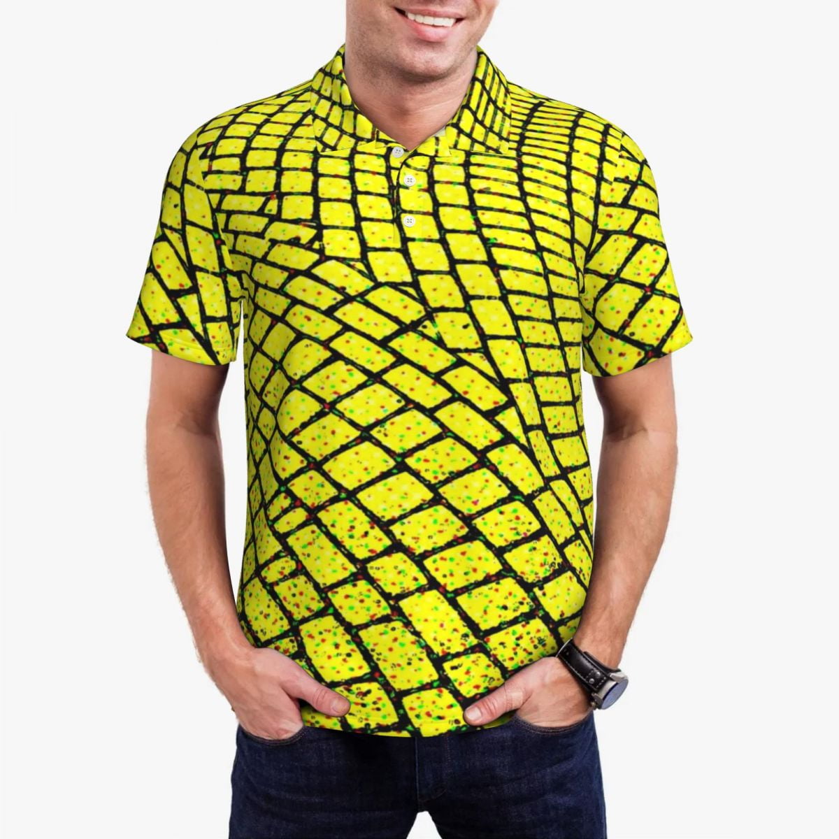 Multi Geometric Print Polo Shirts Man Art Mondrian Style Casual Shirt ...