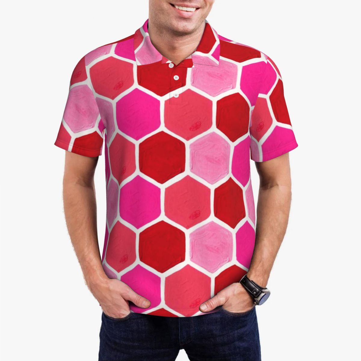 Multi Geometric Print Polo Shirts Man Art Mondrian Style Casual Shirt ...