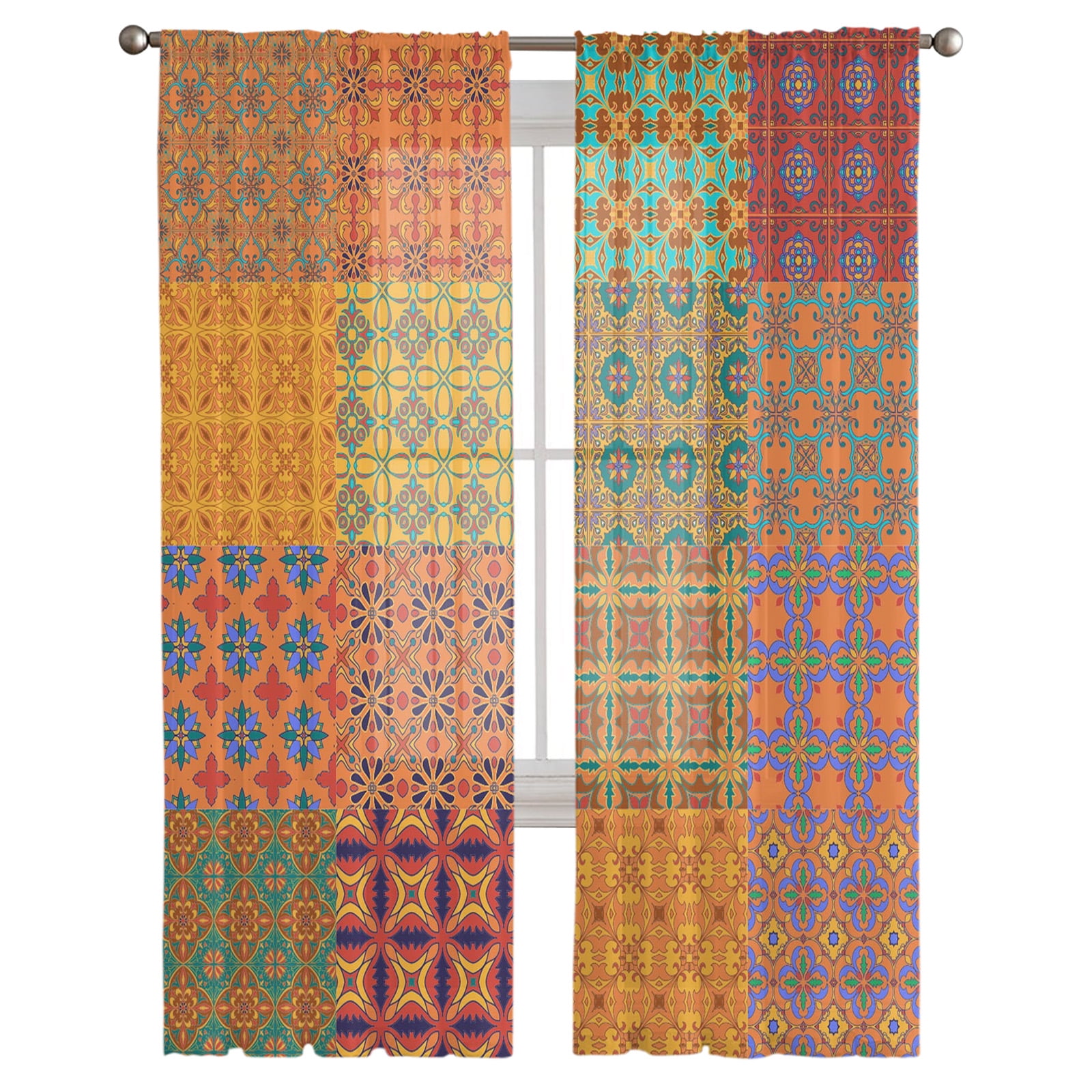 Multi Grid Pattern Sheer Curtain for Living Room Bedroom Voile Drape ...