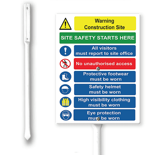 Multi Hazard Site Safety Yard Sign with Stake 8 x 12 inch Aluminum Sign ...
