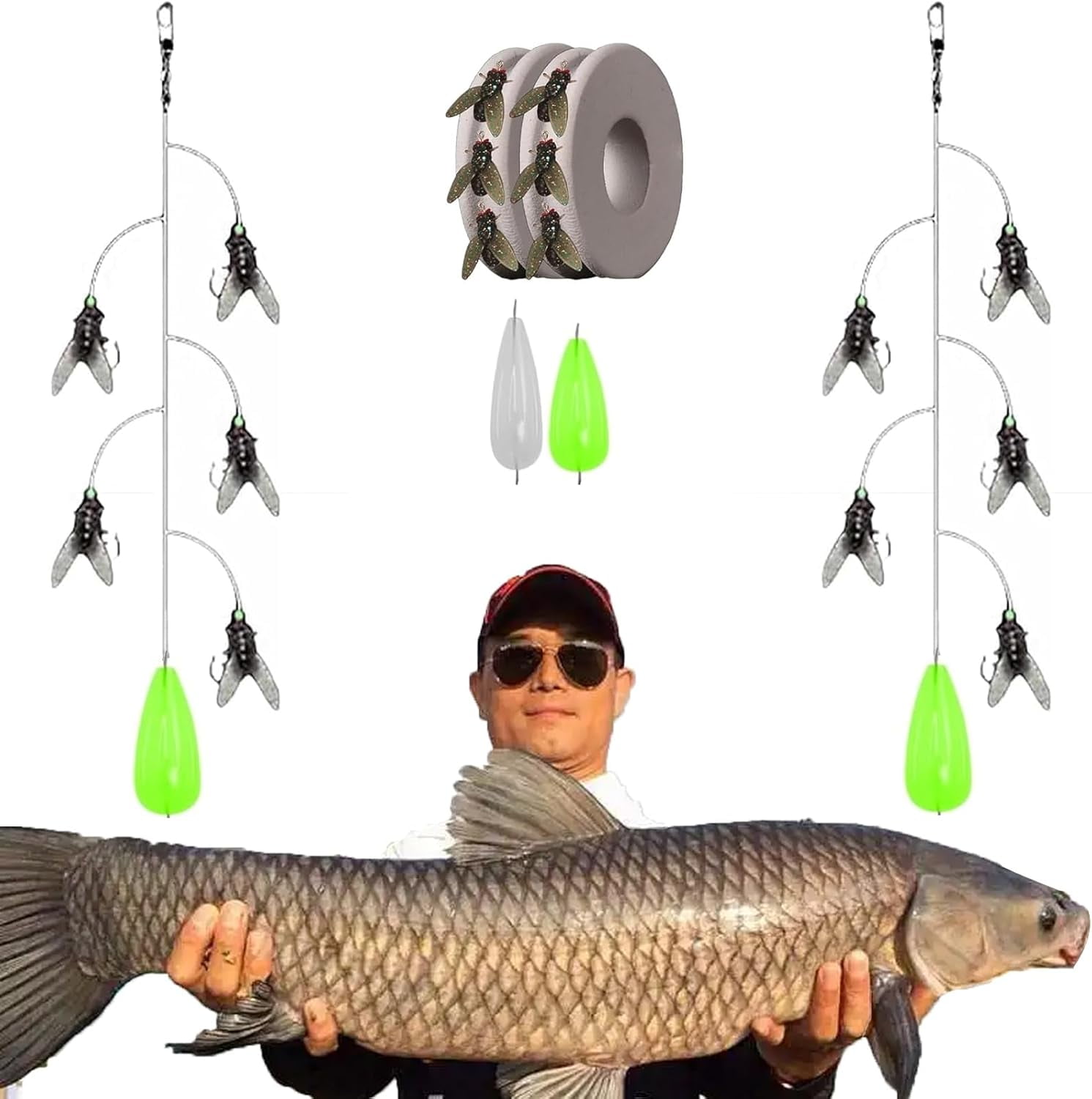 Multi-Hook Artificial Fly Fishing Lure Set with 2 Throwing Aids, Bionic ...