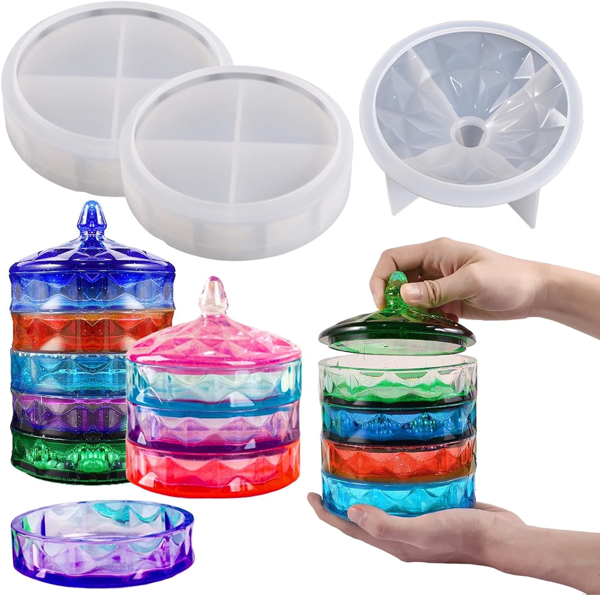 Multi-Layer Box Resin Mold with Lid,Silicone Storage Box Resin Mold,Jar ...
