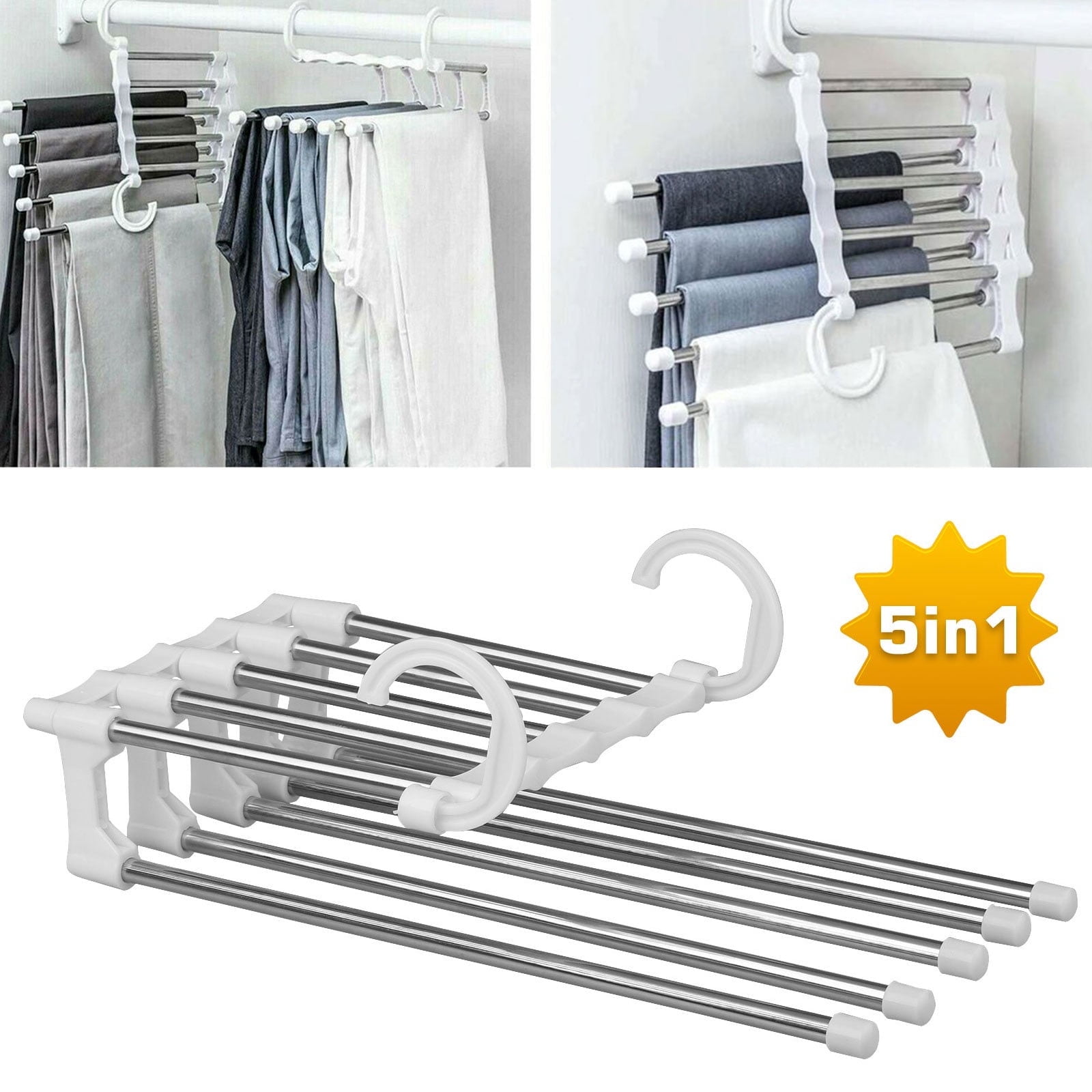 Multi-Layer Clothes Hanger, 5 in 1 Space Saving Stainless Steel Pant ...