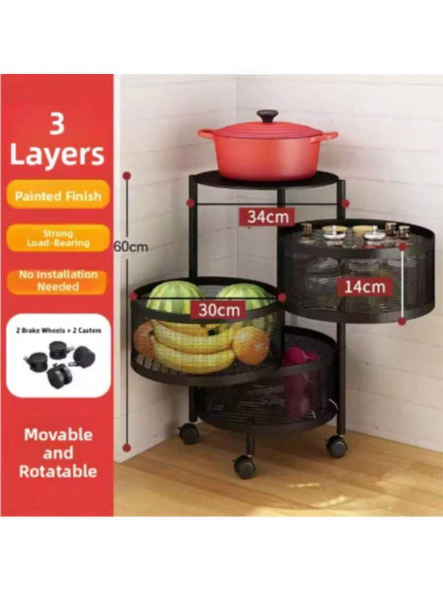 Multi-Layer Floor-Standing Rotating Storage Rack with Wheels, Removable ...