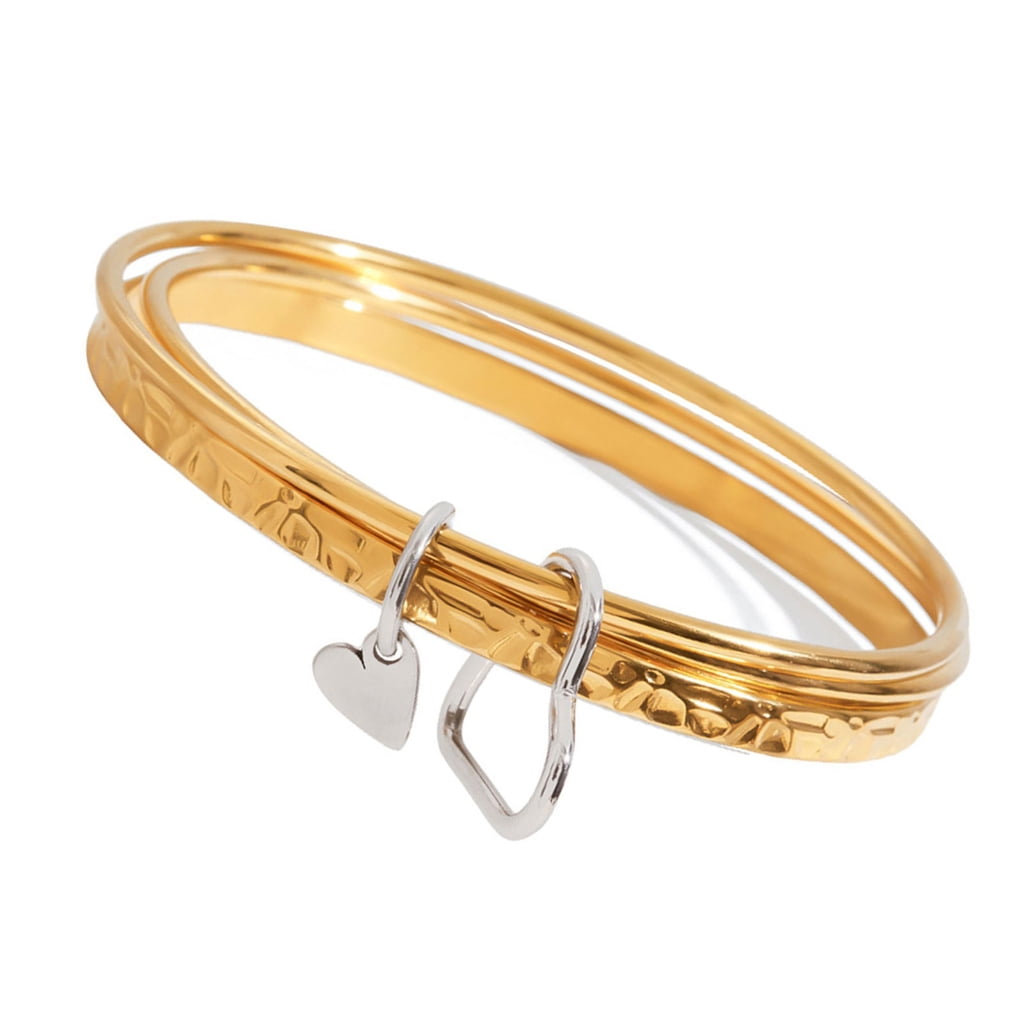 Multi Layer Heart Design Bracelet Stainless Steel Bangle Double Gold ...
