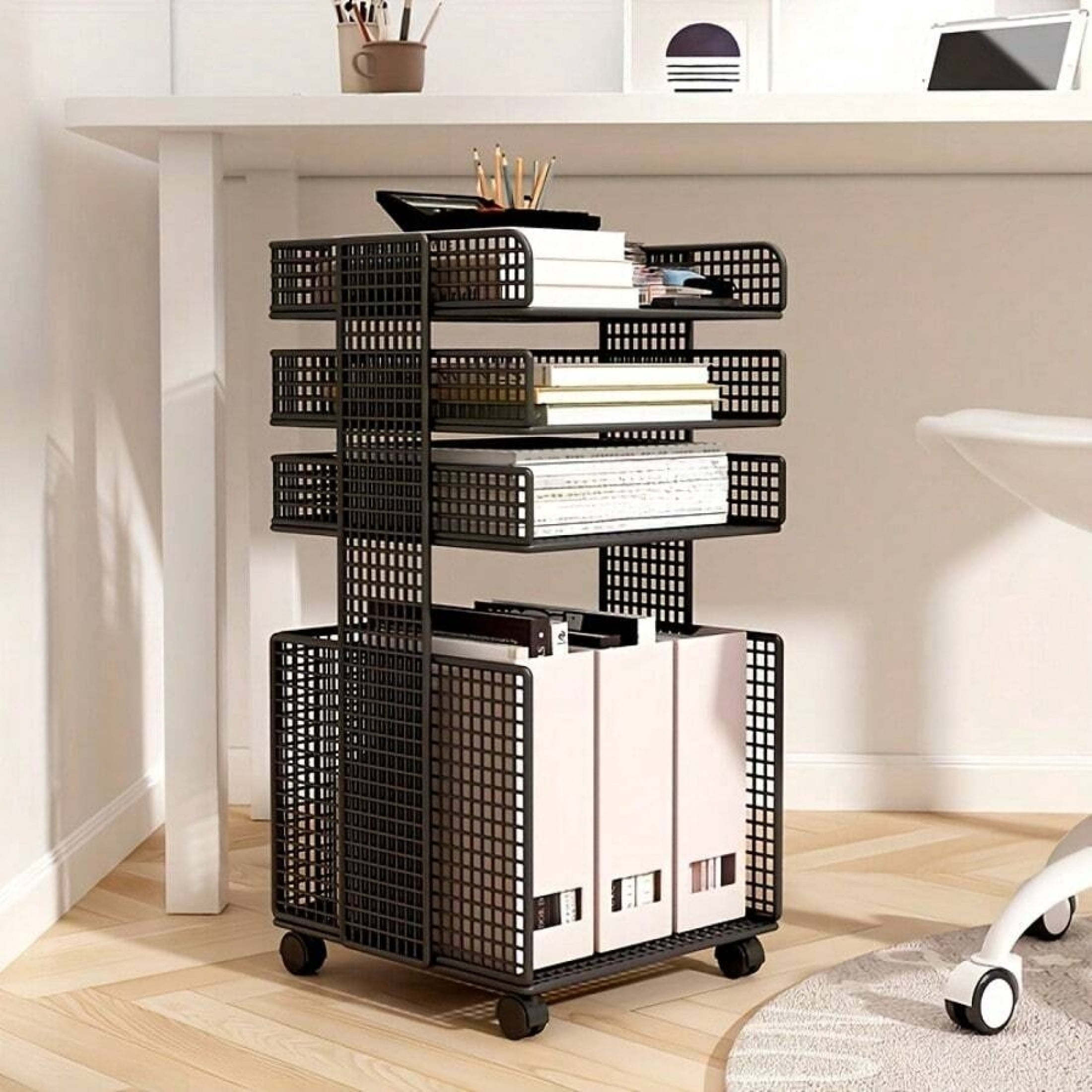 Multi-Layer Mesh Mobile Storage Cart, Rolling Under Desk File Organizer ...