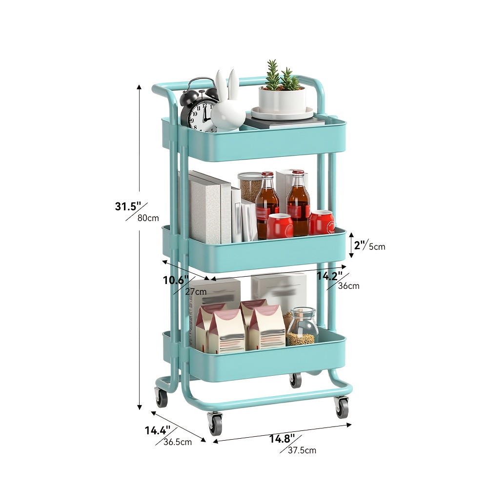 Multi-Layer Push Cart with 2 Locking Wheels, Mobile Storage Unit for ...